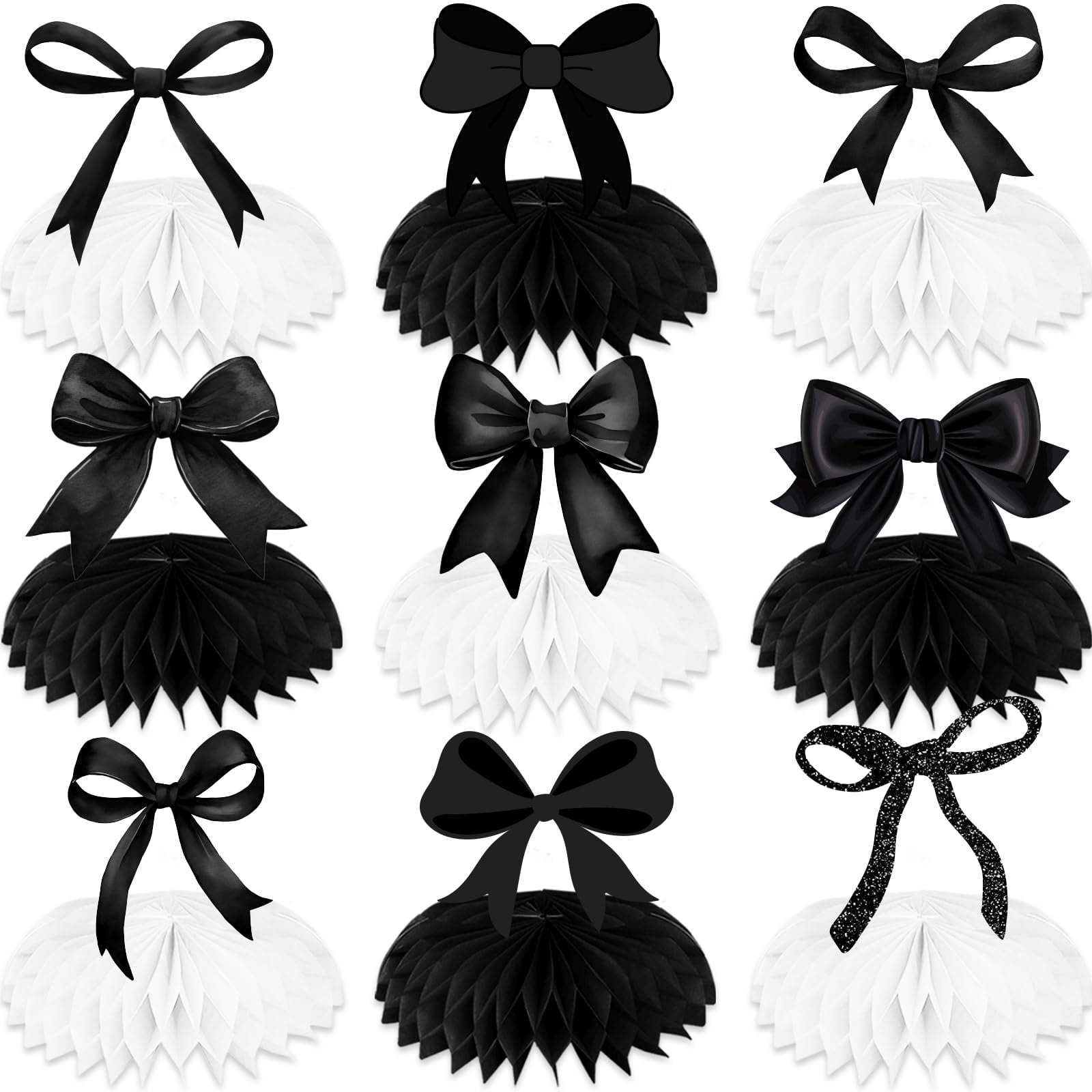Black Bow Birthday Decorations Honeycomb Centerpieces, 9Pcs KMC2Black ...