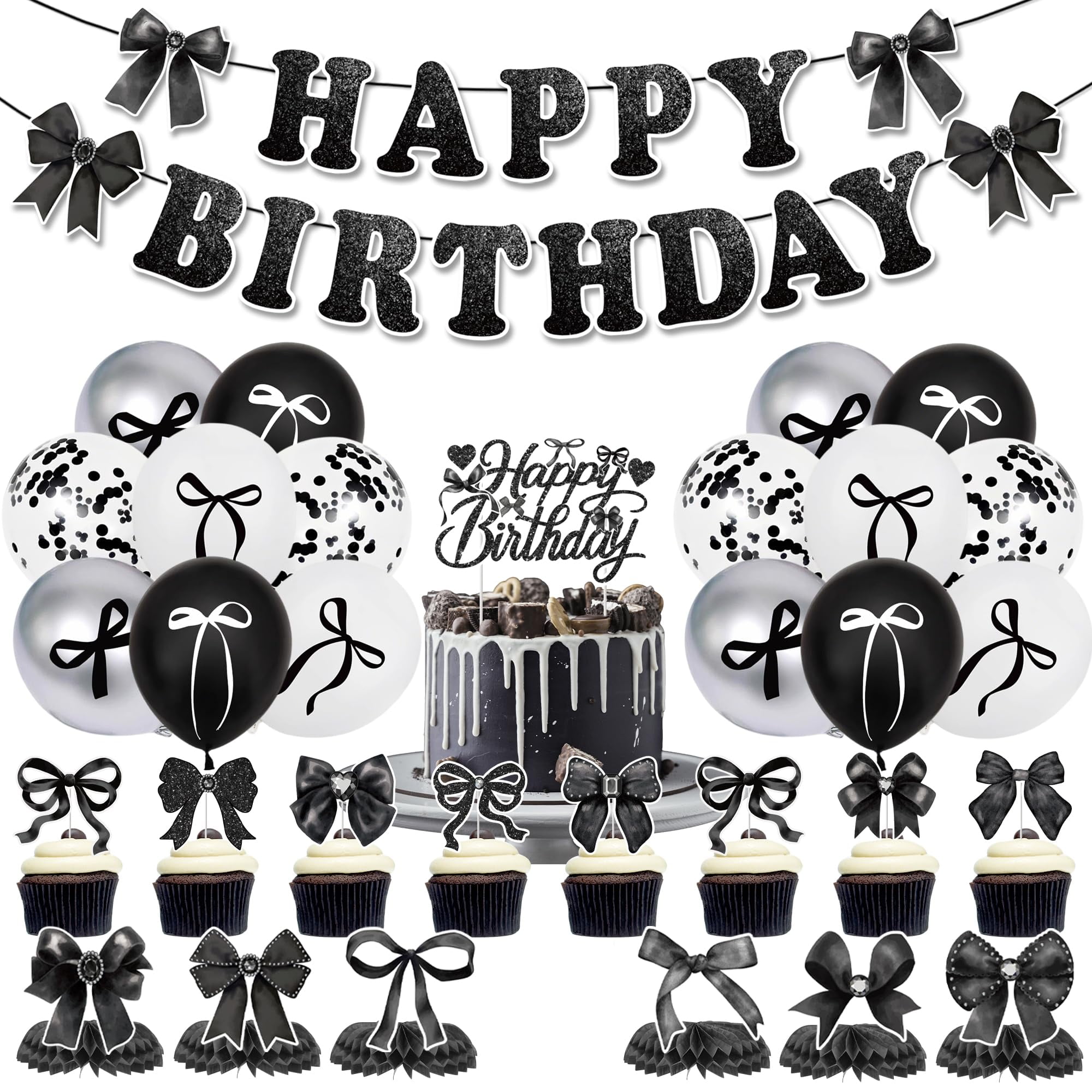Black Bow Birthday Party MMF7 Decorations Girls Include Bow Happy ...