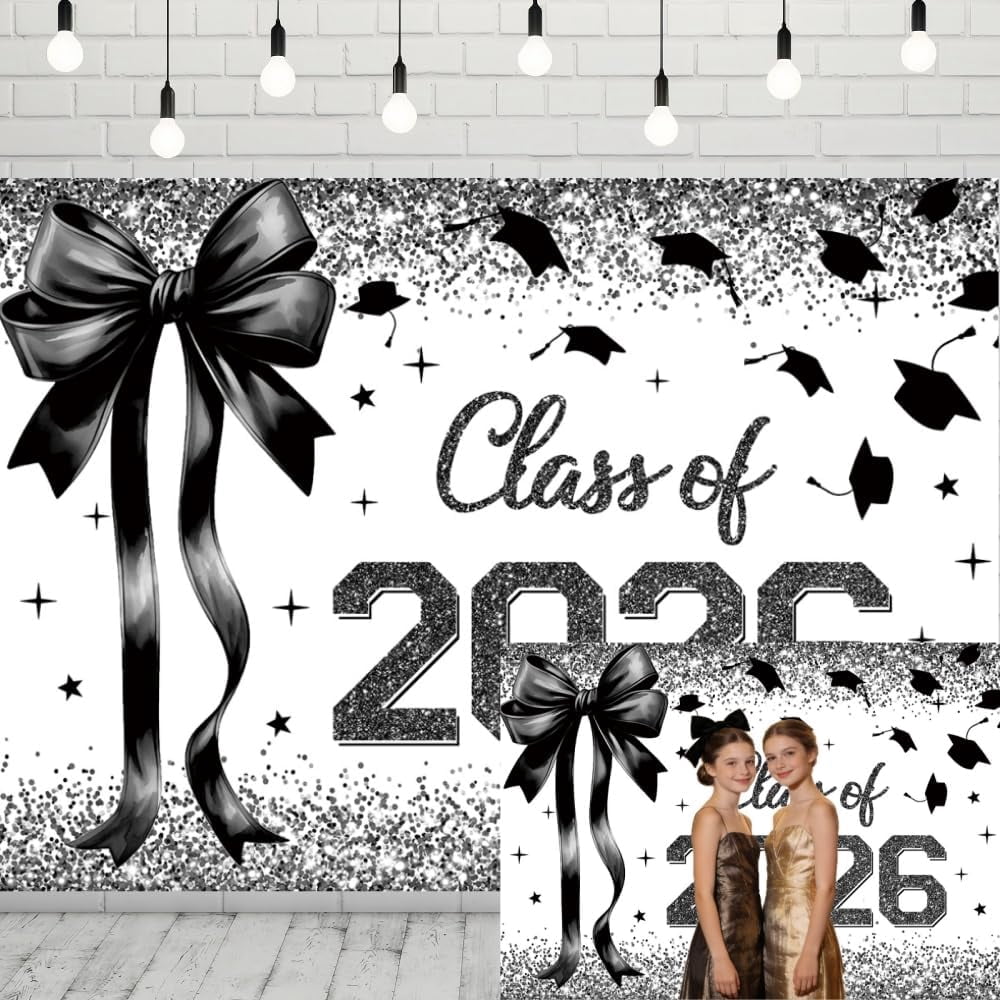 Black Bow Class of 2026 Ceremony Photography Backdrop Coquette Black ...