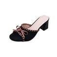 Black Bow Embellished Open Toe Slippers With Round Toe And Thick Heel ...