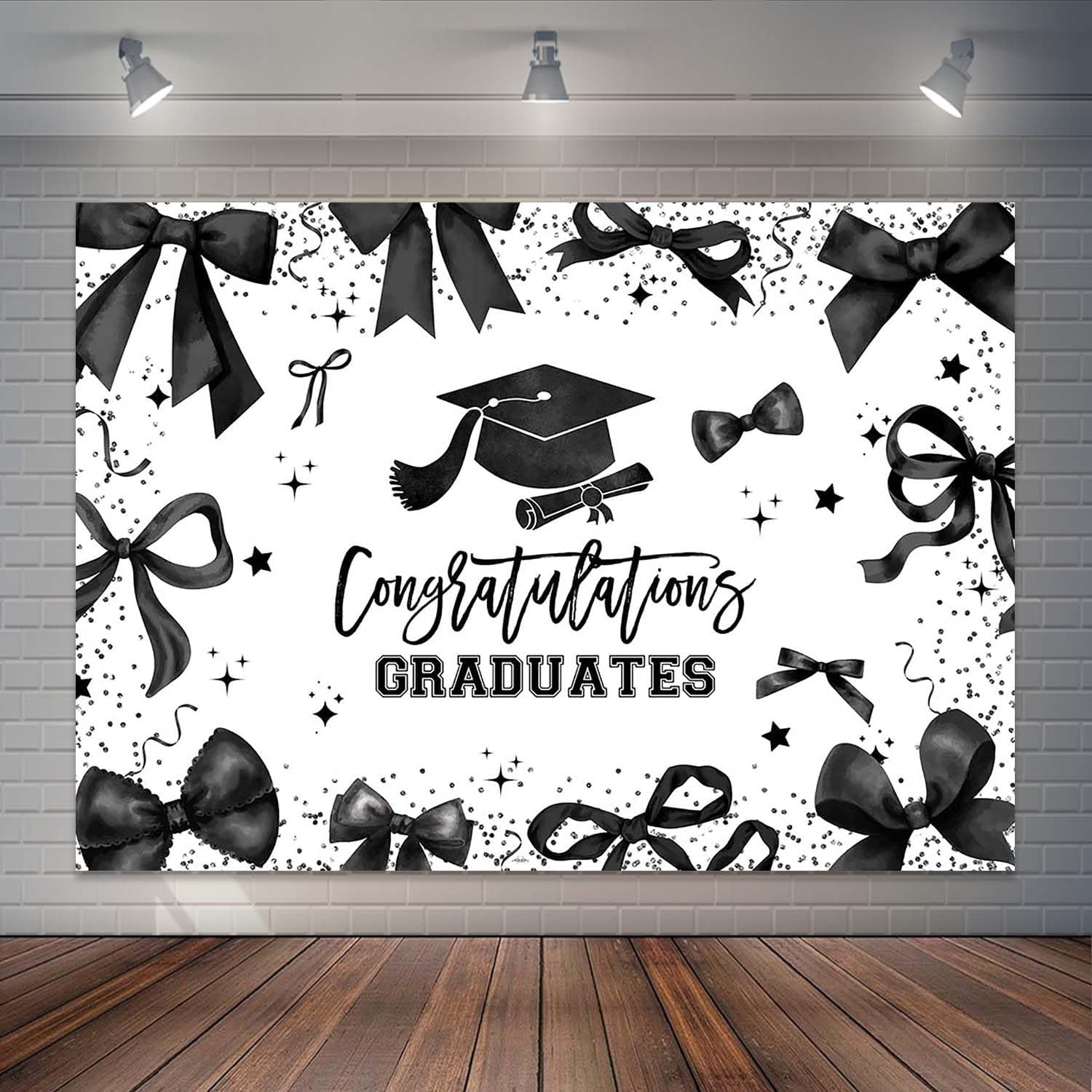 Black Bow Graduation Backdrop Coquette Ribbon Congrats Grad Photography ...