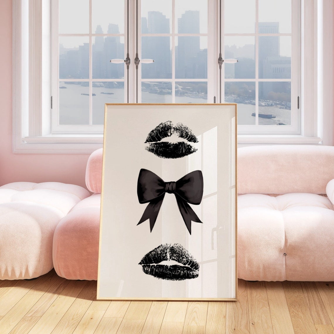 Black Bow Kiss Lips Preppy Wall Art, Unframed Paper Print Size 24x36 ...