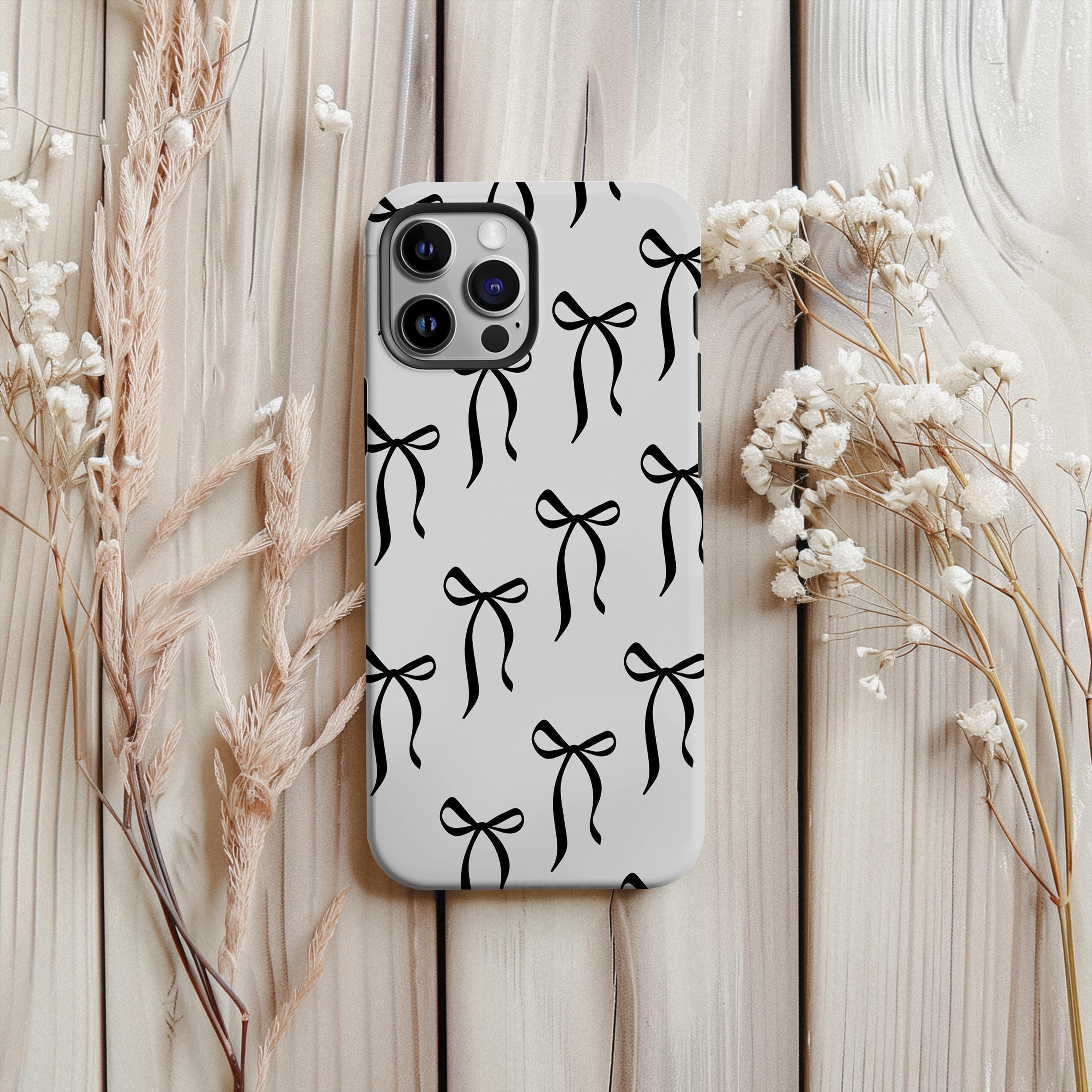 Black Bow Phone Case Sleek Dual Layer Design iPhone 17 11 12 13 14 15 ...