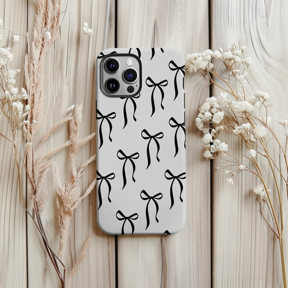 Black Bow Phone Case Sleek Dual Layer Design iPhone 17 11 12 13 14 15 ...