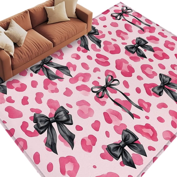 Black Bow Pink Leopard Area Rug 5x8 Washable Rug Non Slip Minimalist ...