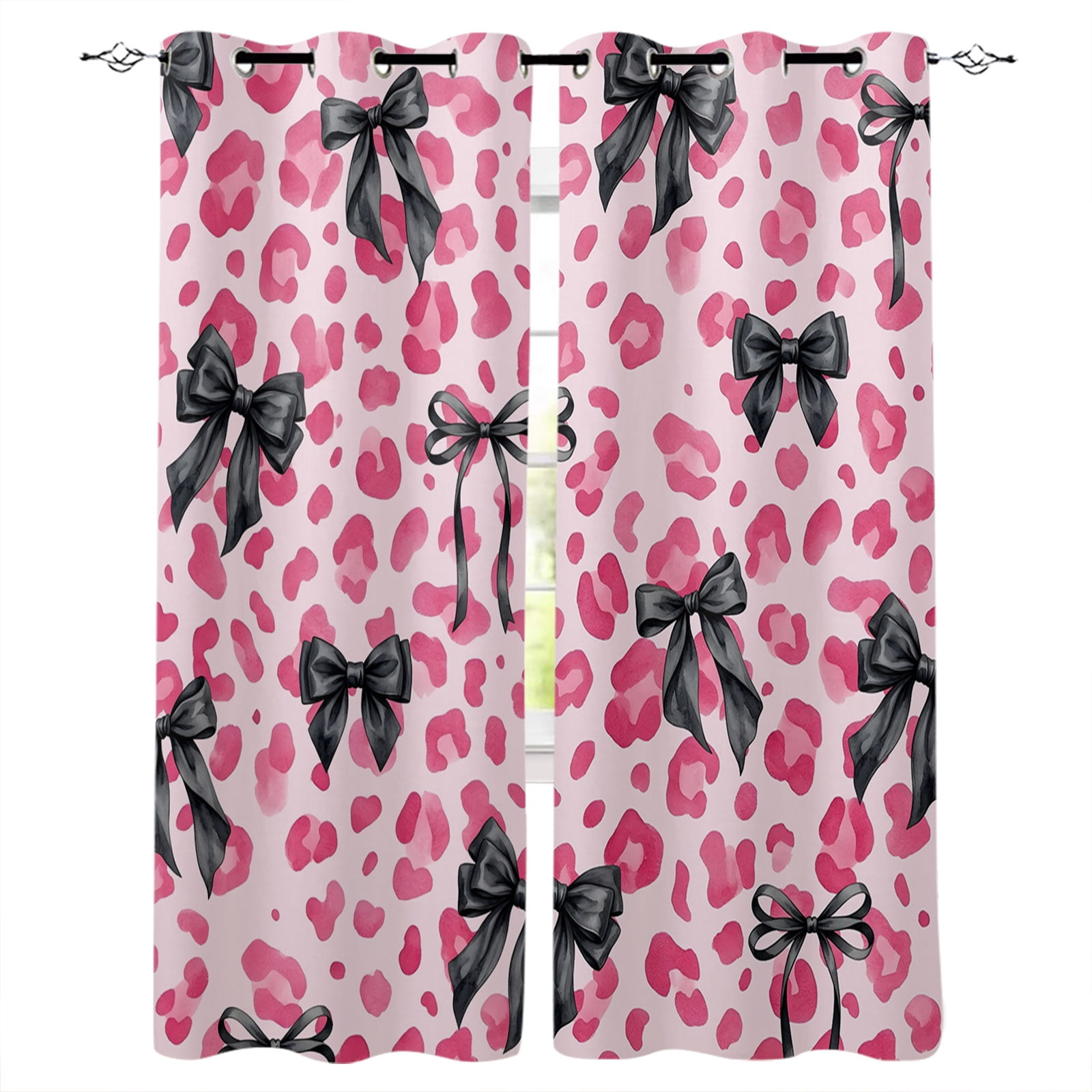 Black Bow Pink Leopard Kitchen Curtains Minimalist Boho Chic Modern ...