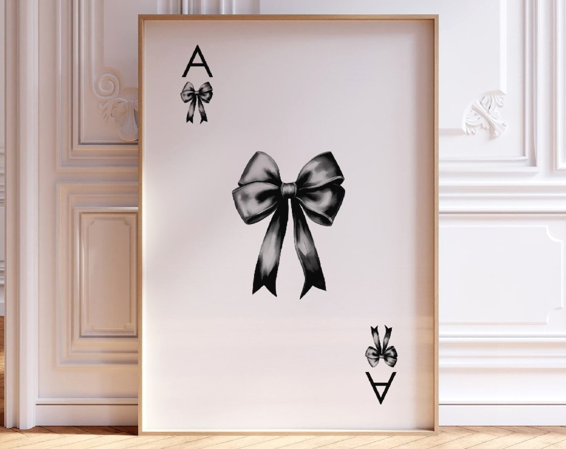 Black Bow Print, Ace Of Spades Print, Playing Card Poster, Trendy Retro ...