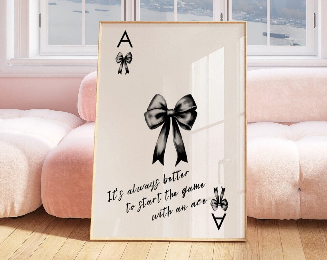 Black Bow Print, Ace Of Spades Print, Playing Card Poster, Trendy Retro ...