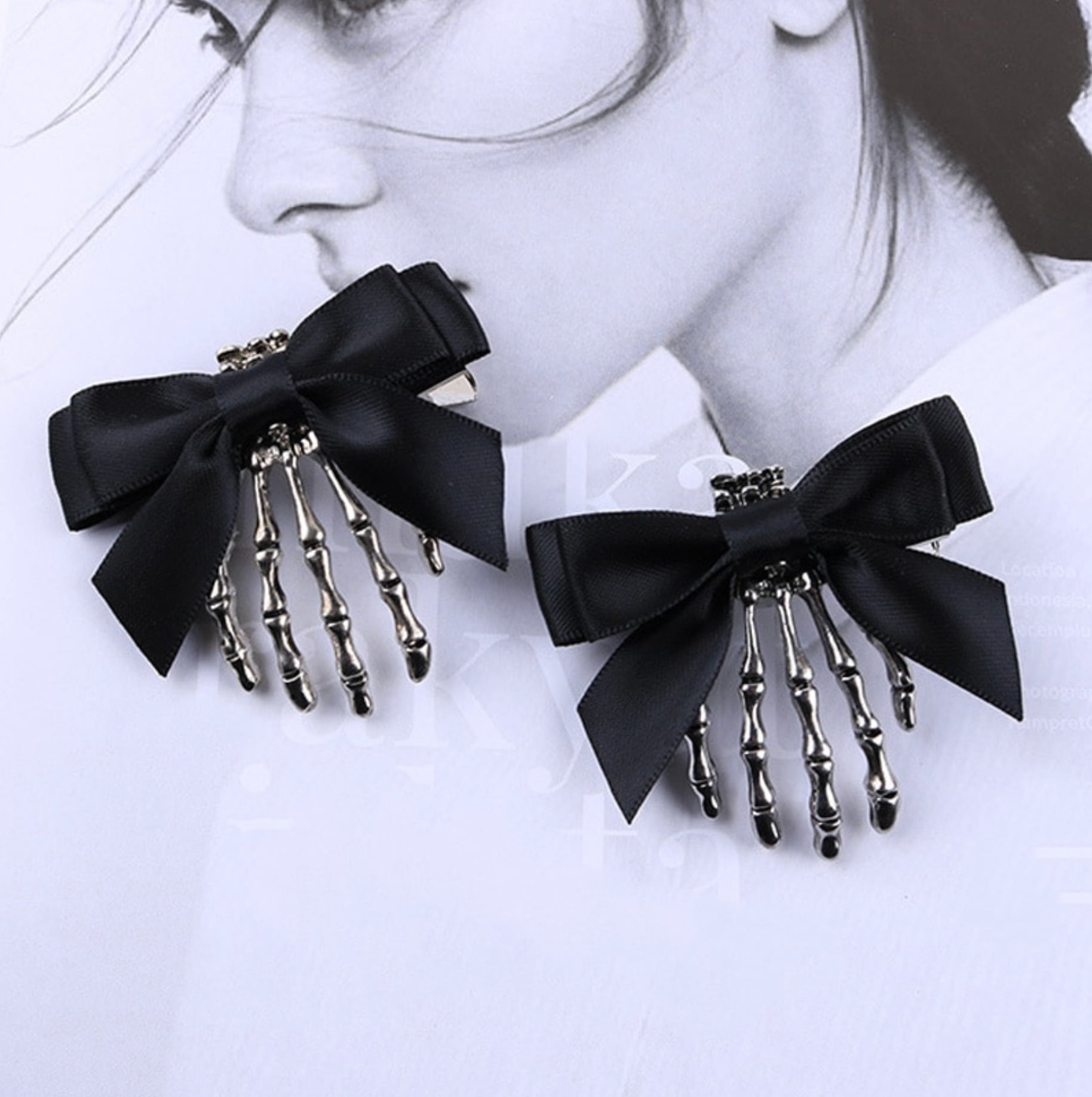 Black Bow & Silver Skeleton Hand Earrings - Walmart.com