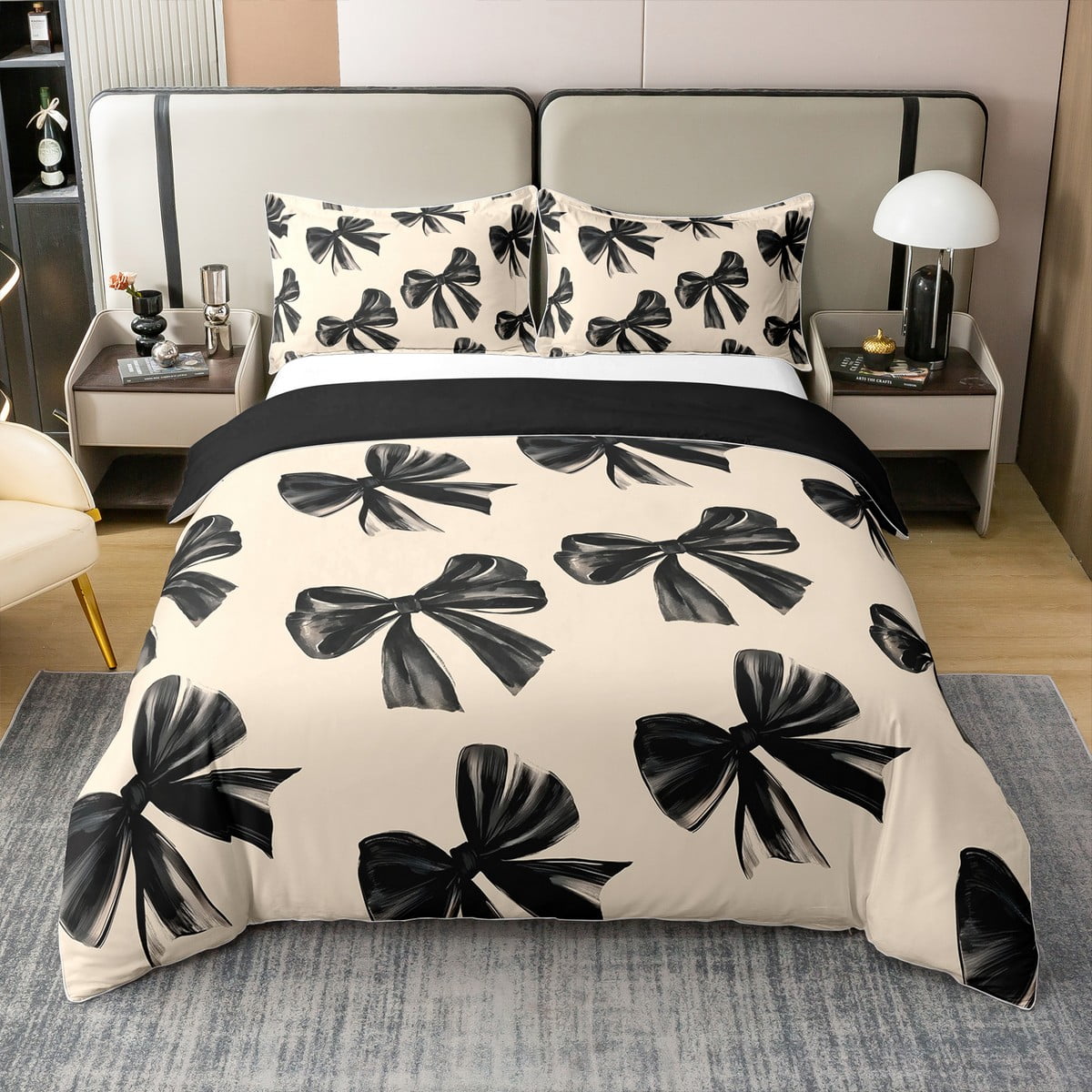 Black Bowknot 100% Cotton Duvet Cover Queen for Boys Girls,Princess ...