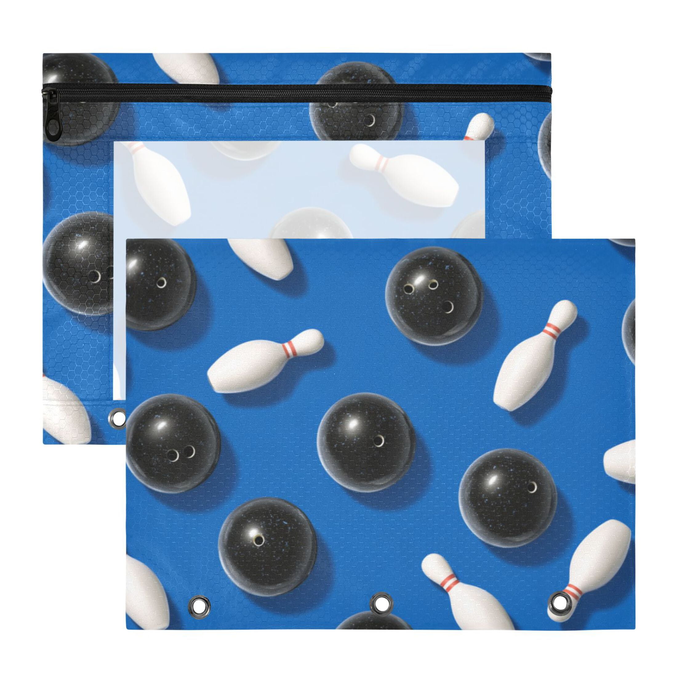 Black Bowling Balls White Pins 3-Ring Binder Pouches A4 Size Zipper ...