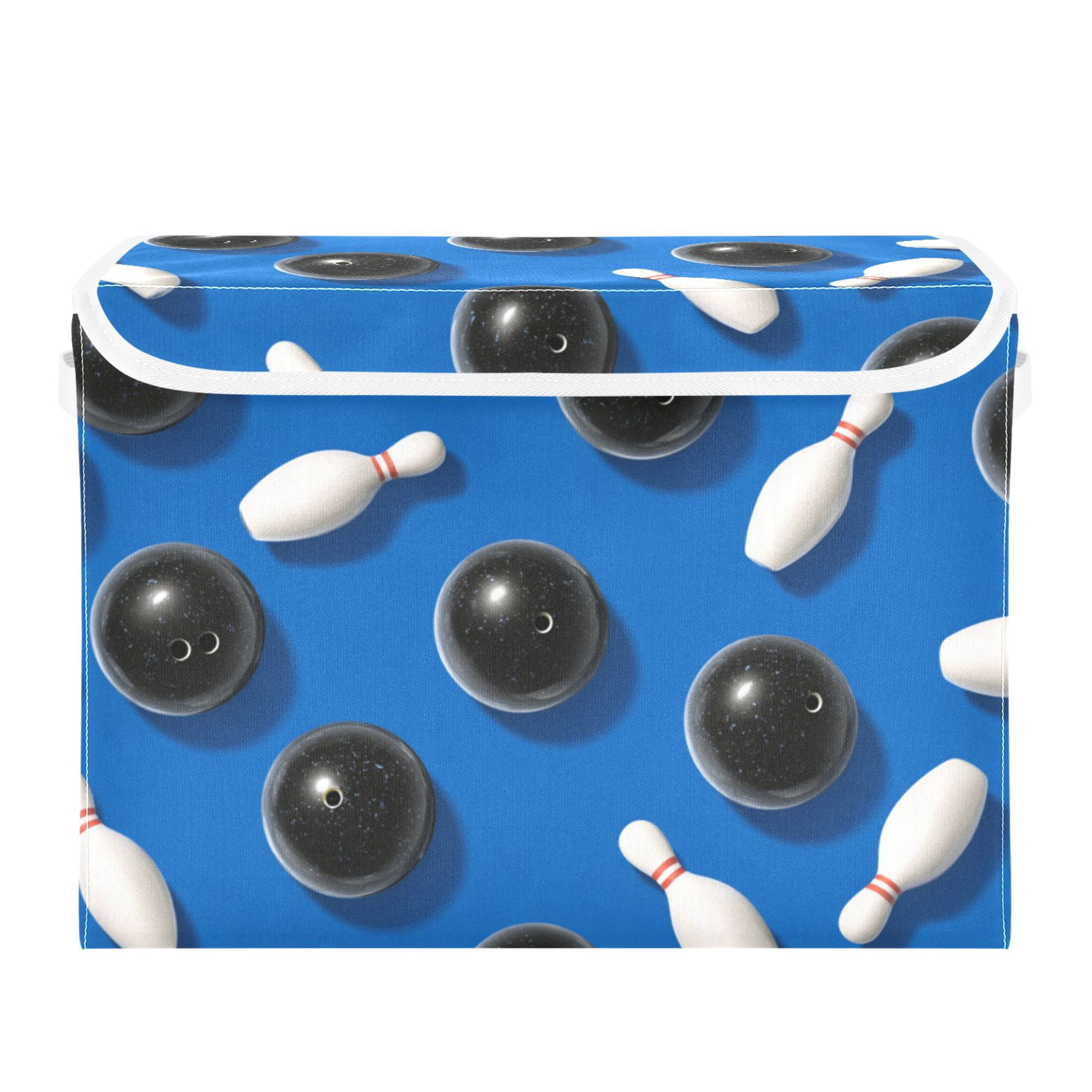 Black Bowling Balls White Pins Foldable Storage Bin with Lid and Handle ...