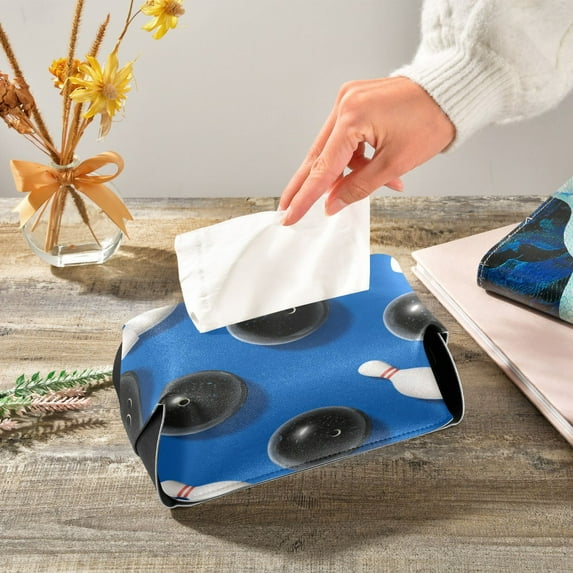 Black Bowling Balls White Pins Leather Tissue Box Cover Rectangle ...