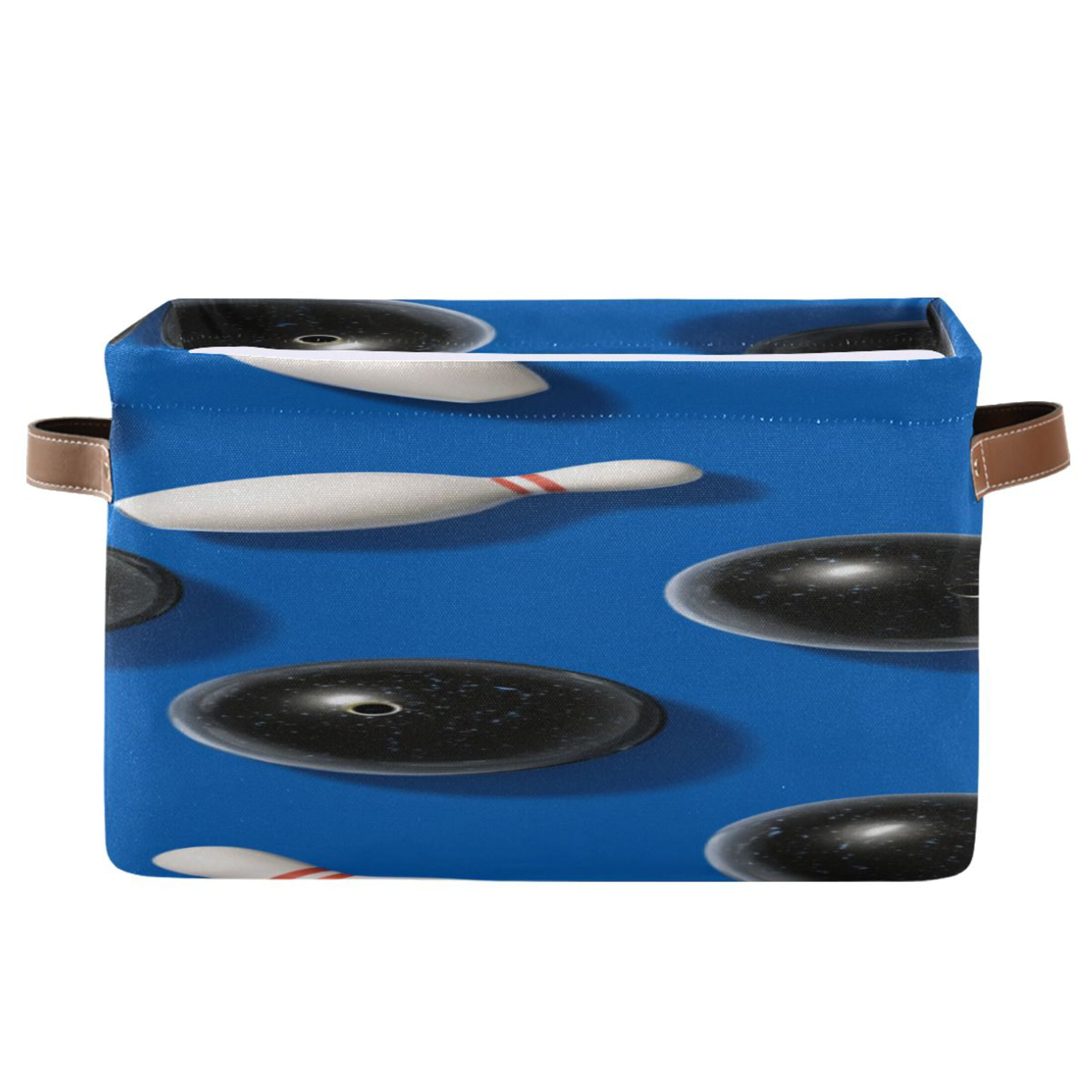 Black Bowling Balls White Pins Square Storage Bins with Handles ...