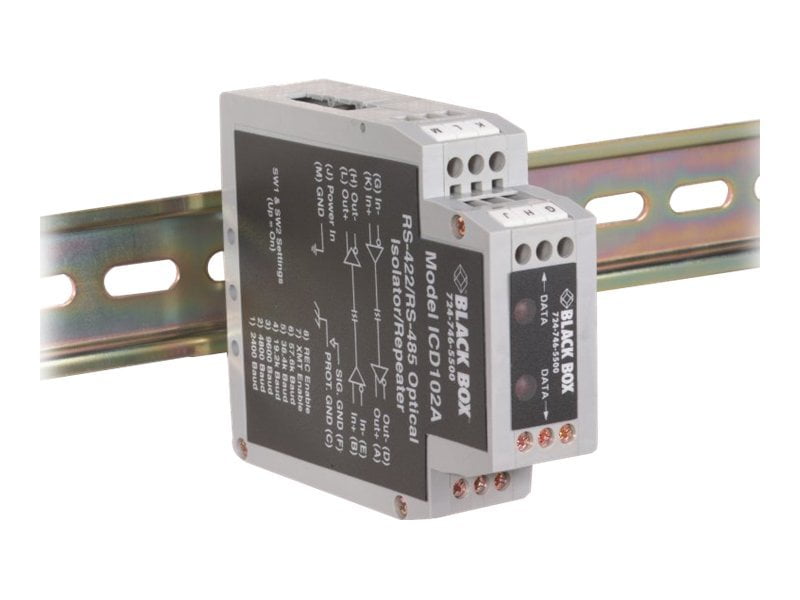 Black Box RS-422 and RS-485 DIN Rail Optical Isolator/Repeater - Repeater - RS-422, RS-485 ...