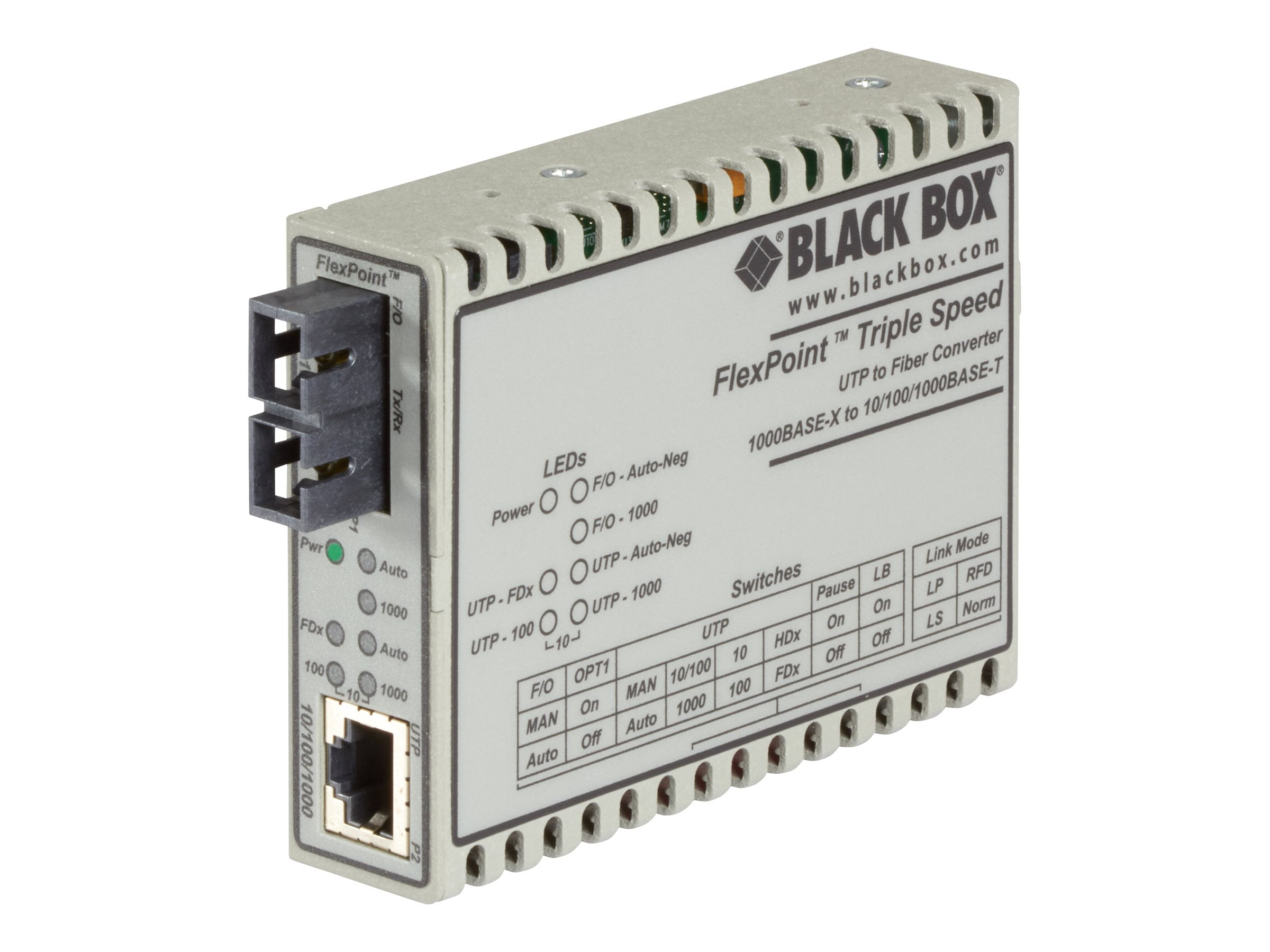 Black Box FlexPoint - Fiber media converter - 1GbE - 10Base-T, 1000Base ...