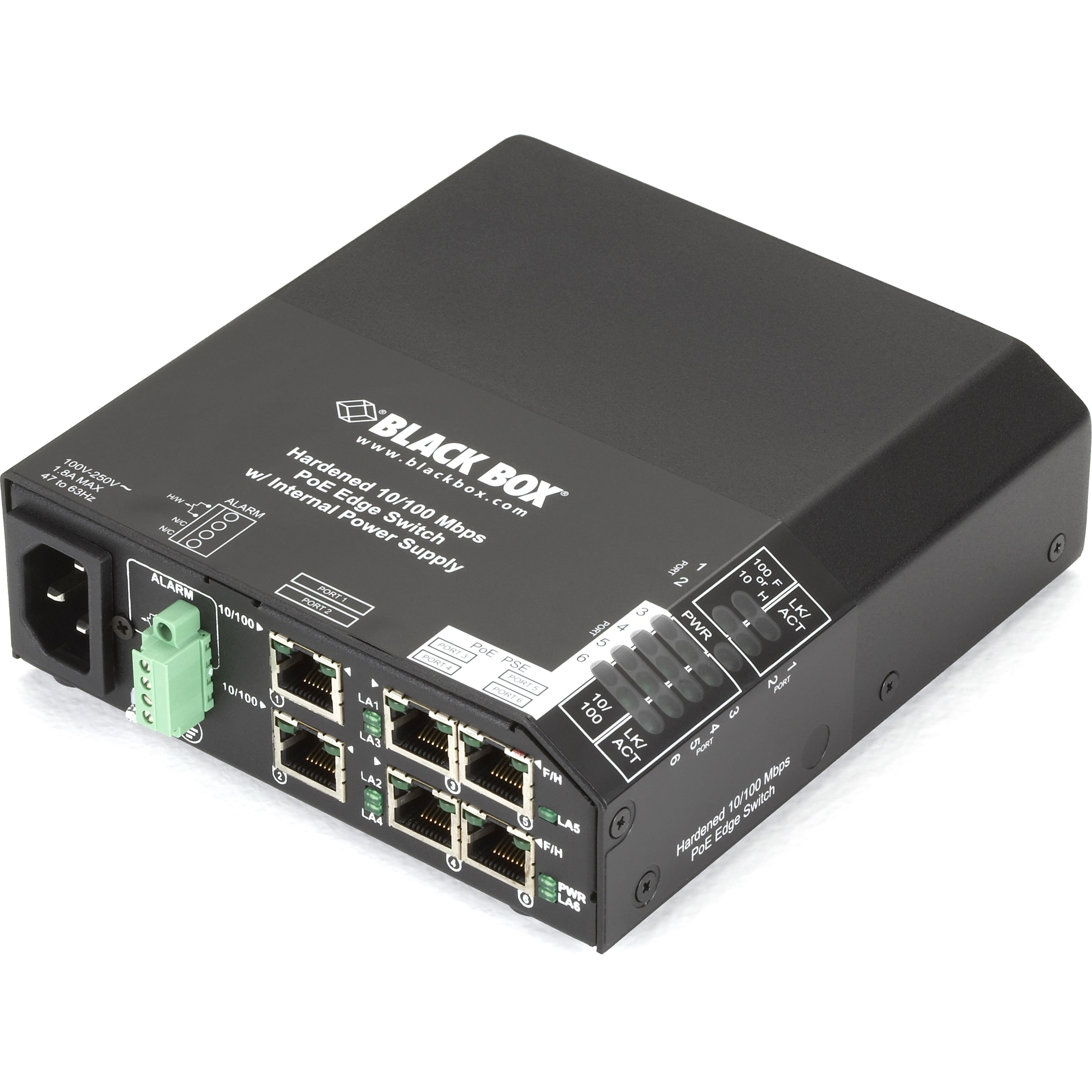 Black Box Hardened PoE PSE Switch, (6) 10/100 RJ-45, AC Powered ...