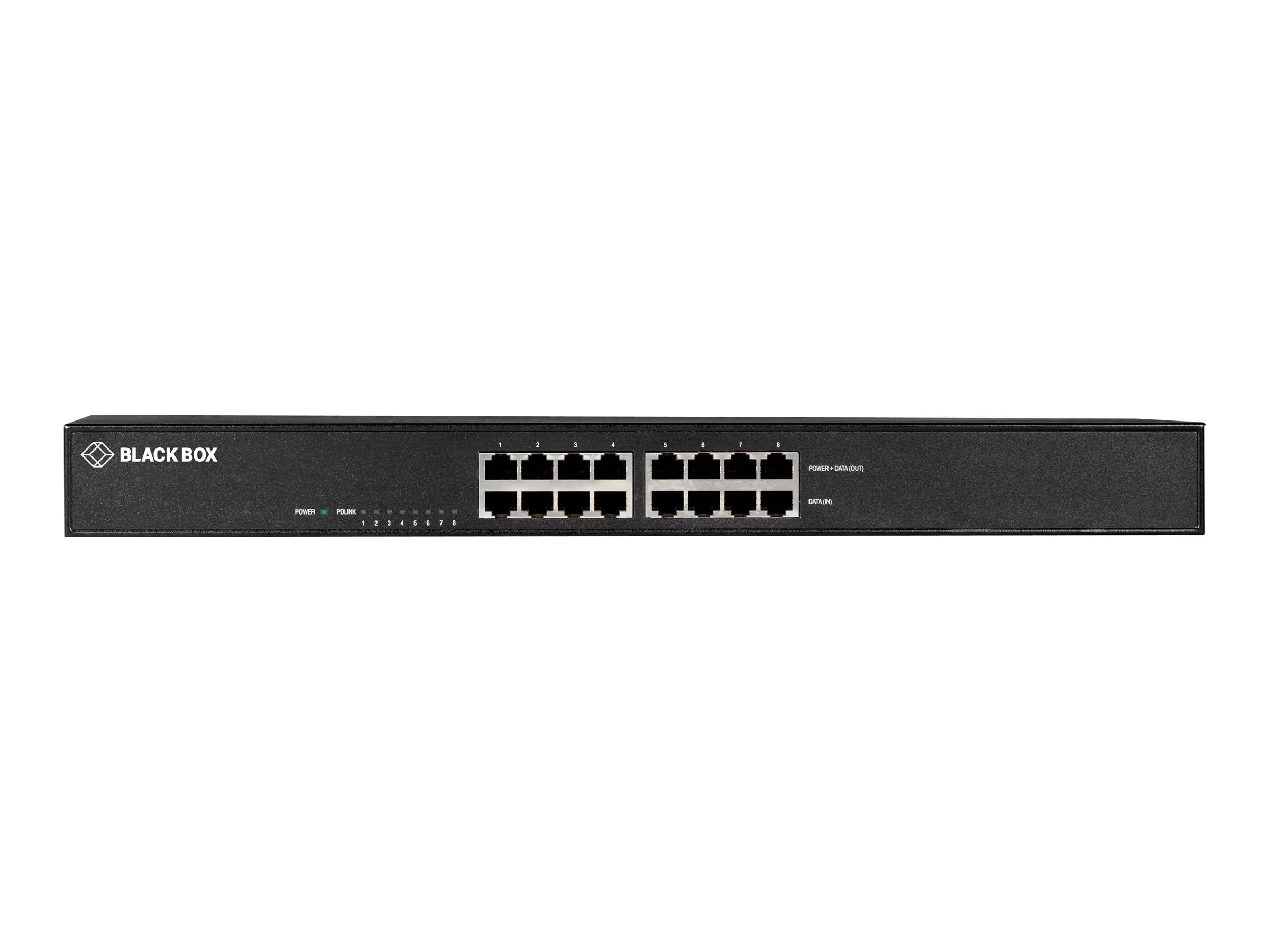 Black Box 8 Port 10/100/1000BASE-T RJ45 POE+ Gigabit Ethernet Injector ...
