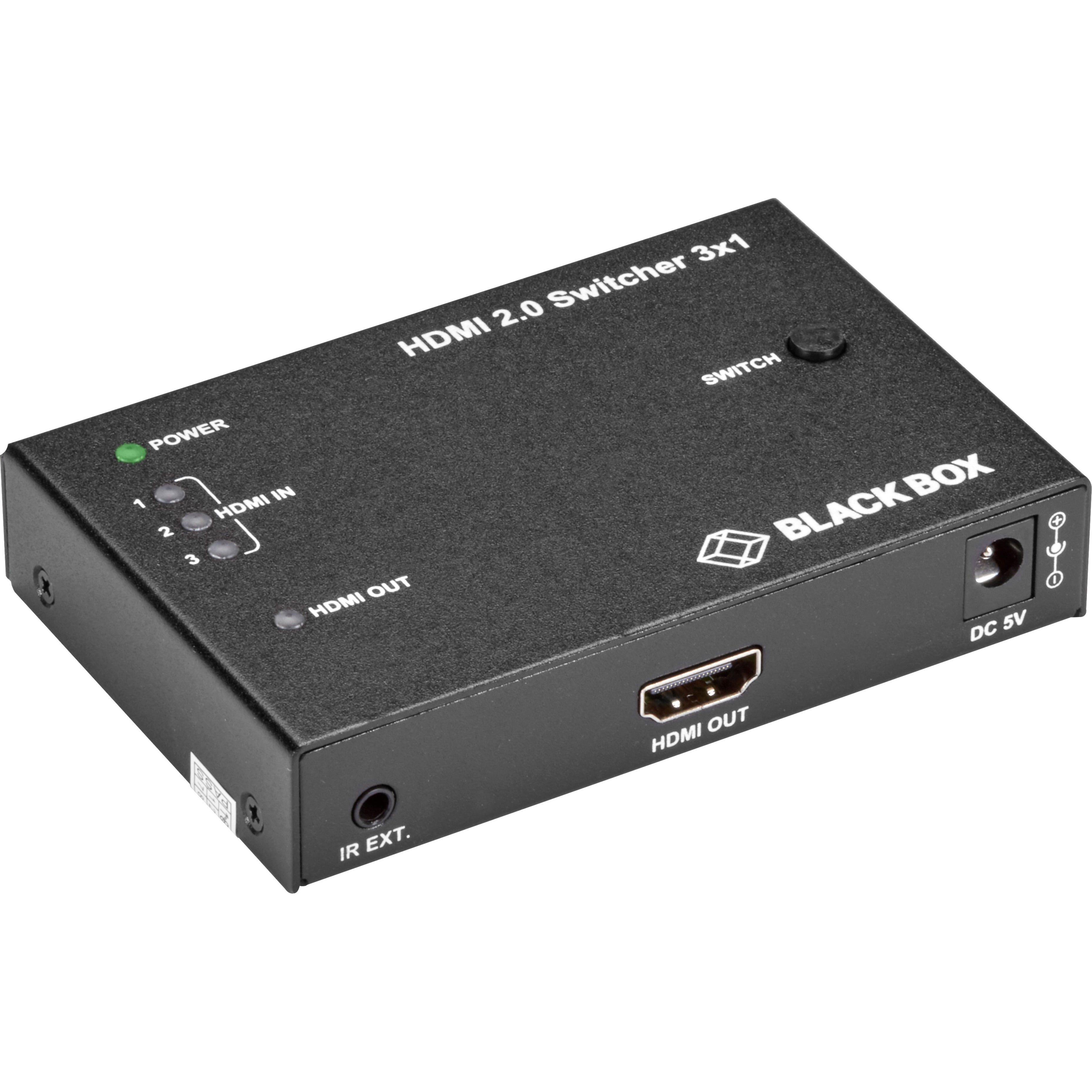 Black Box HDMI 2.0 4K Video Switch - 3x1 - 4K - 3 x 1 - Display - 1 x ...