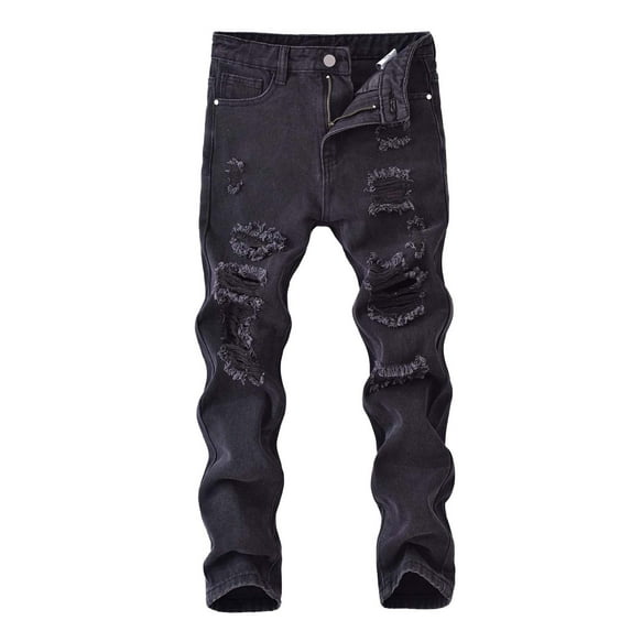 Black Boy Girl Boy Western Ripped Straight Leg Distressed Long Leg ...