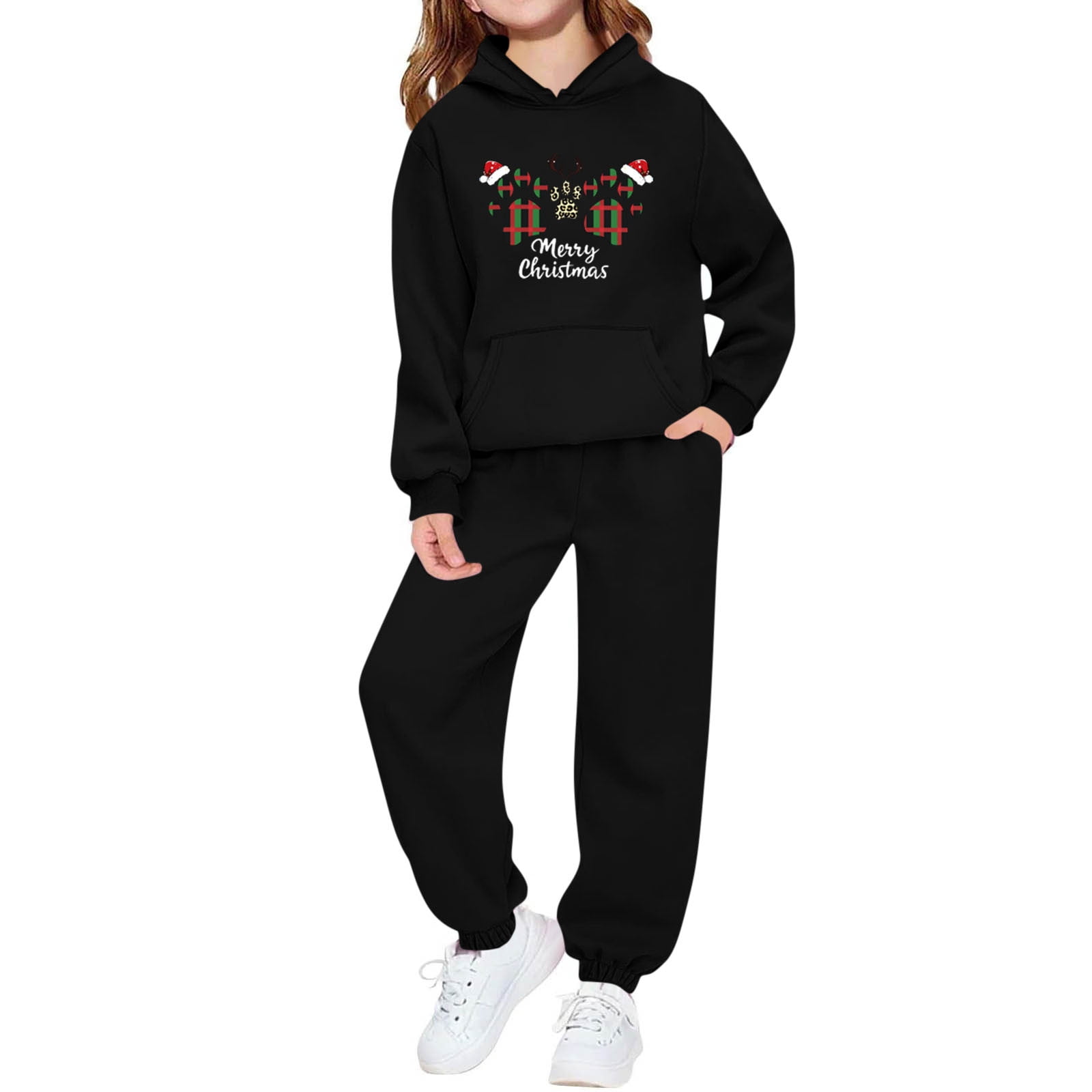 Black Boy Girl Children Boy Girl Warm Fuzzy Two Piece with Hood Pants ...