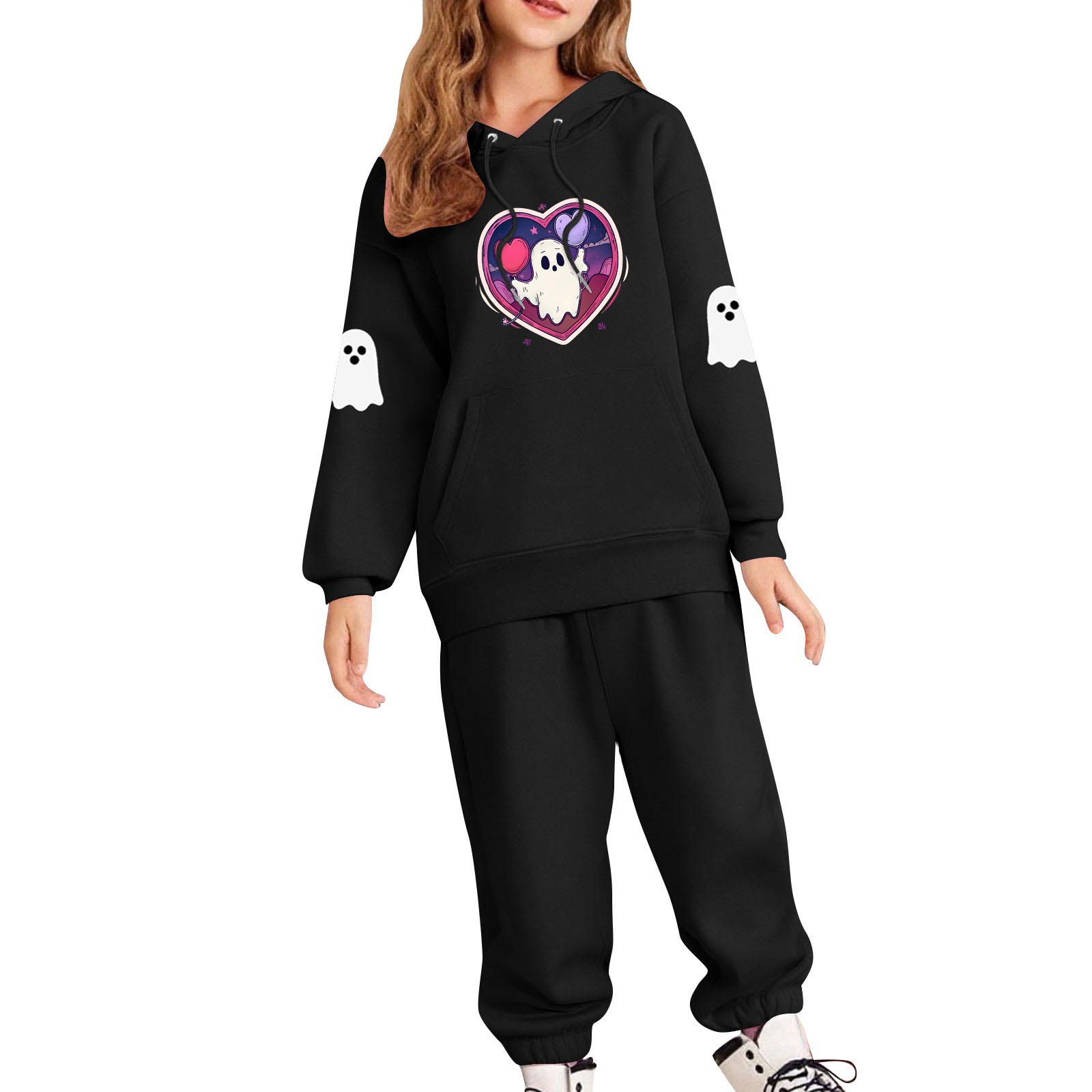 Black Boy Girl Hoods 2PC Sweatsuits for Kids Girl Boy Winter Fall Long ...