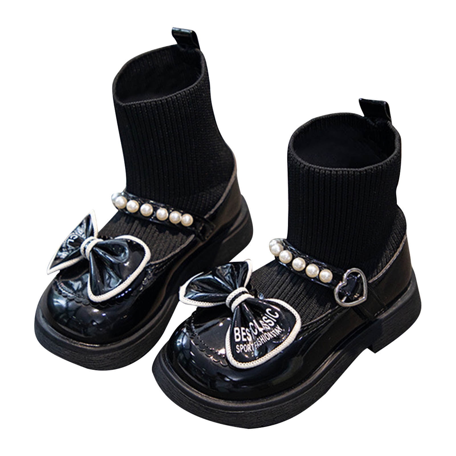 Black Boys And Girls Seasonal Winter Shoes With Man-Made Leather And ...