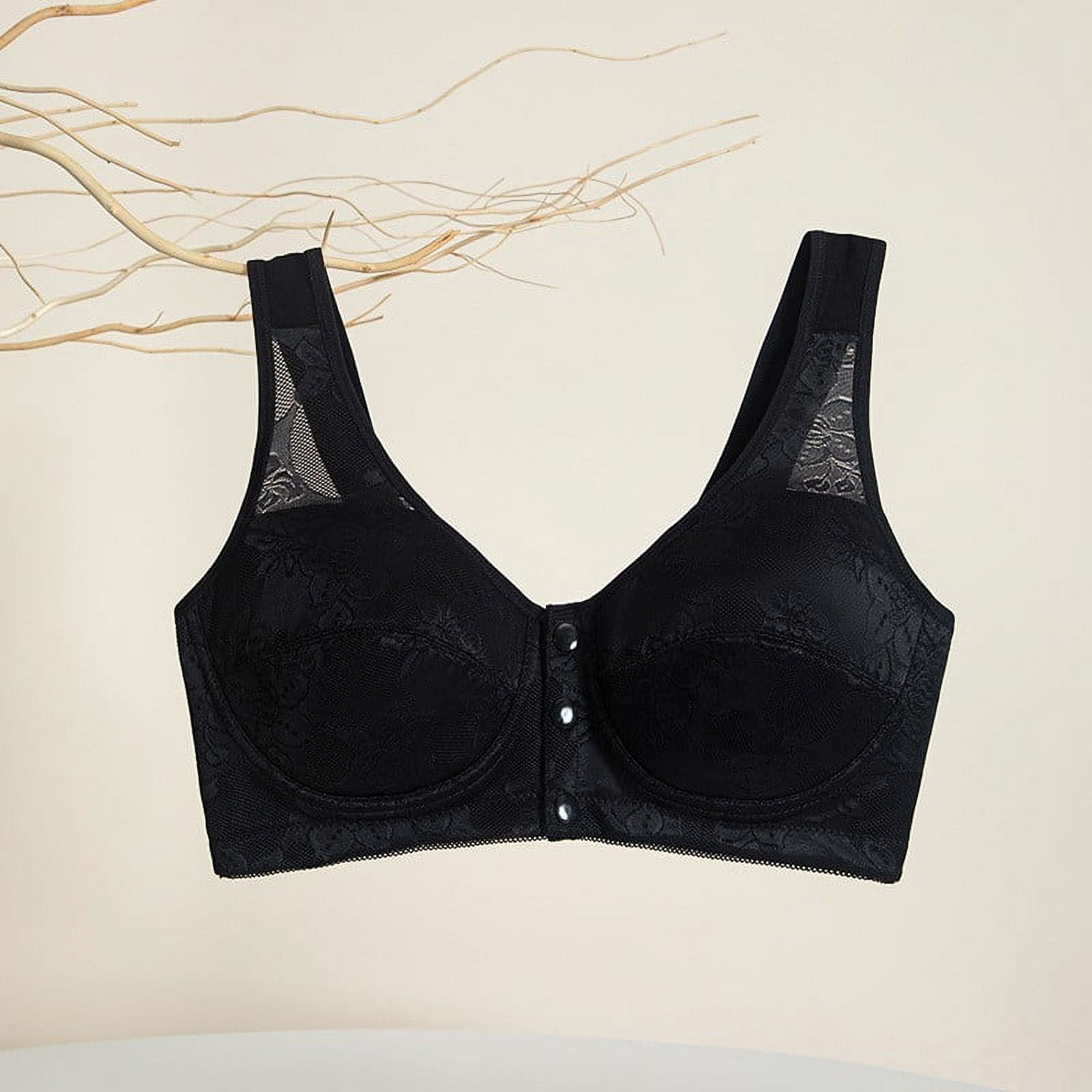 Black Bra Women's Button Snap Front Sports Bra Wireless Post Bra Active ...