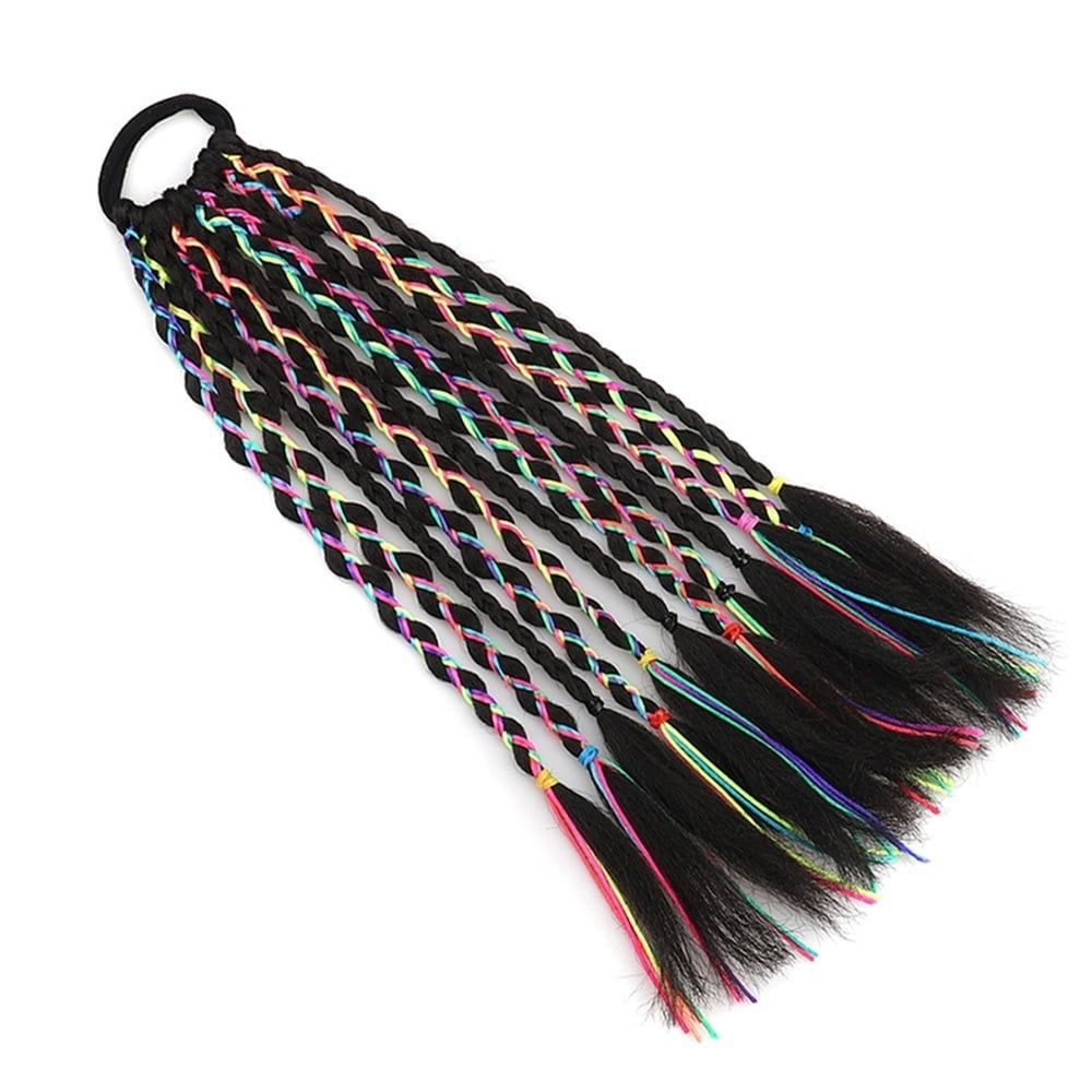 Black Braided Ponytail Extension with Rubber Bands 12" Synthetic ...