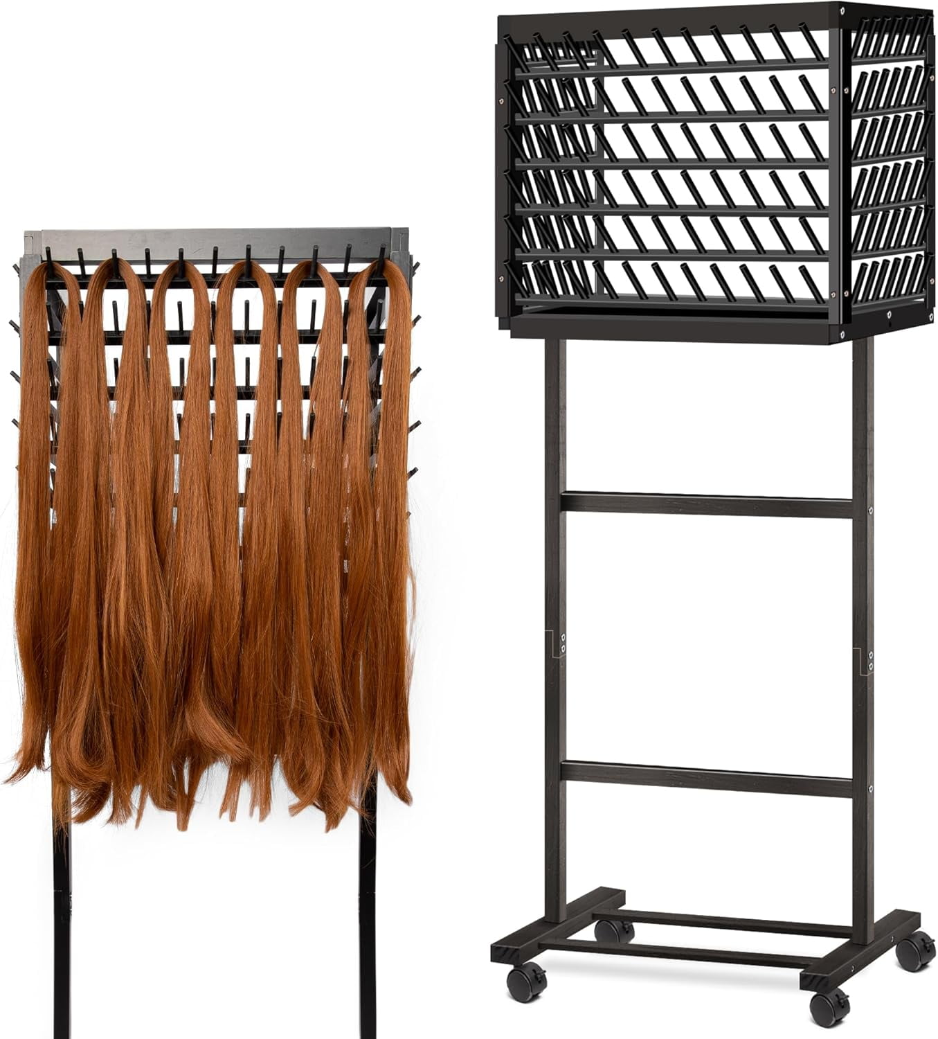 Black Braiding Hair Rack - 150 Pegs, Tri-Sided Braid Rack with 4 Wheels ...