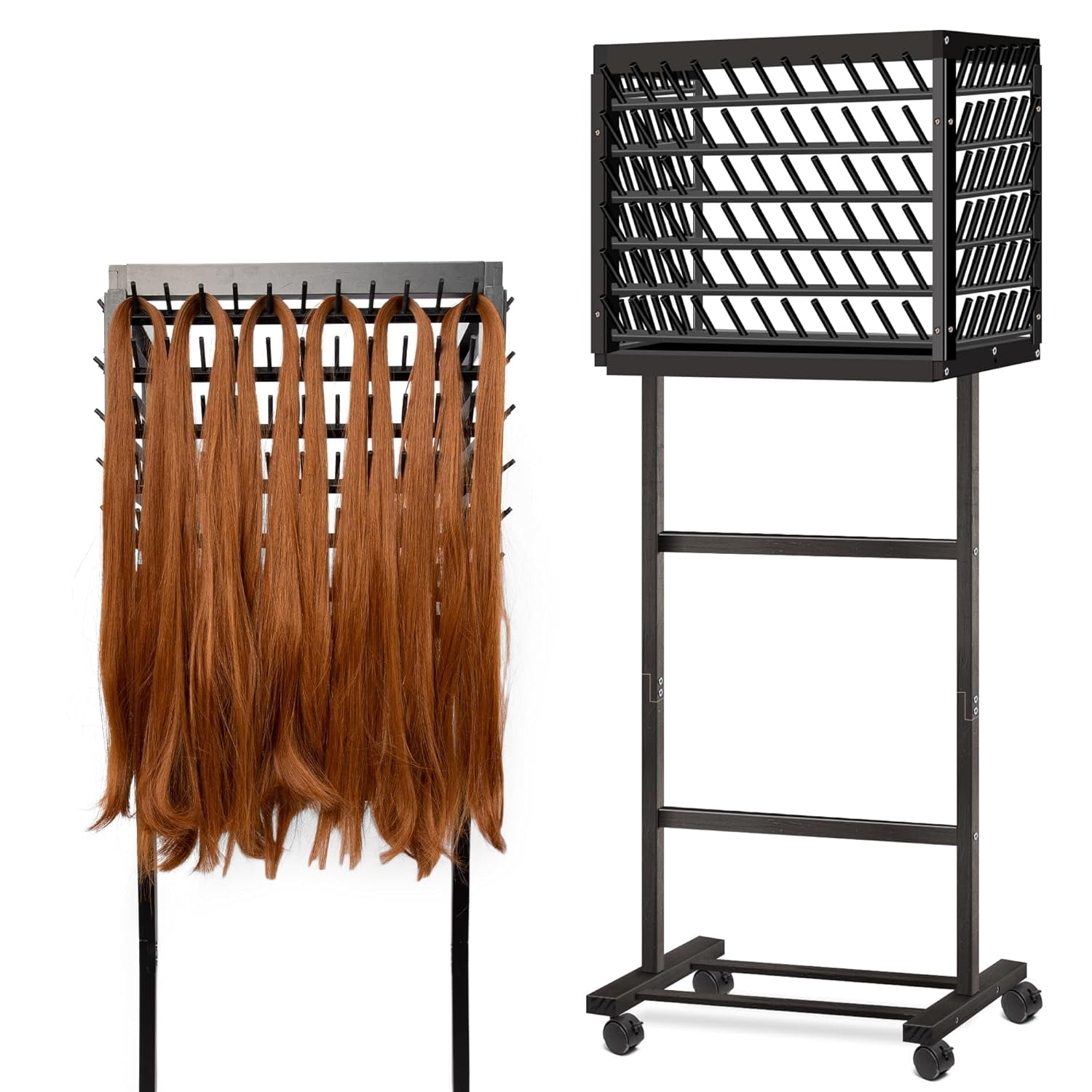 Black Braiding Hair Rack - 150 Pegs, Tri-Sided Braid Rack with 4 Wheels ...