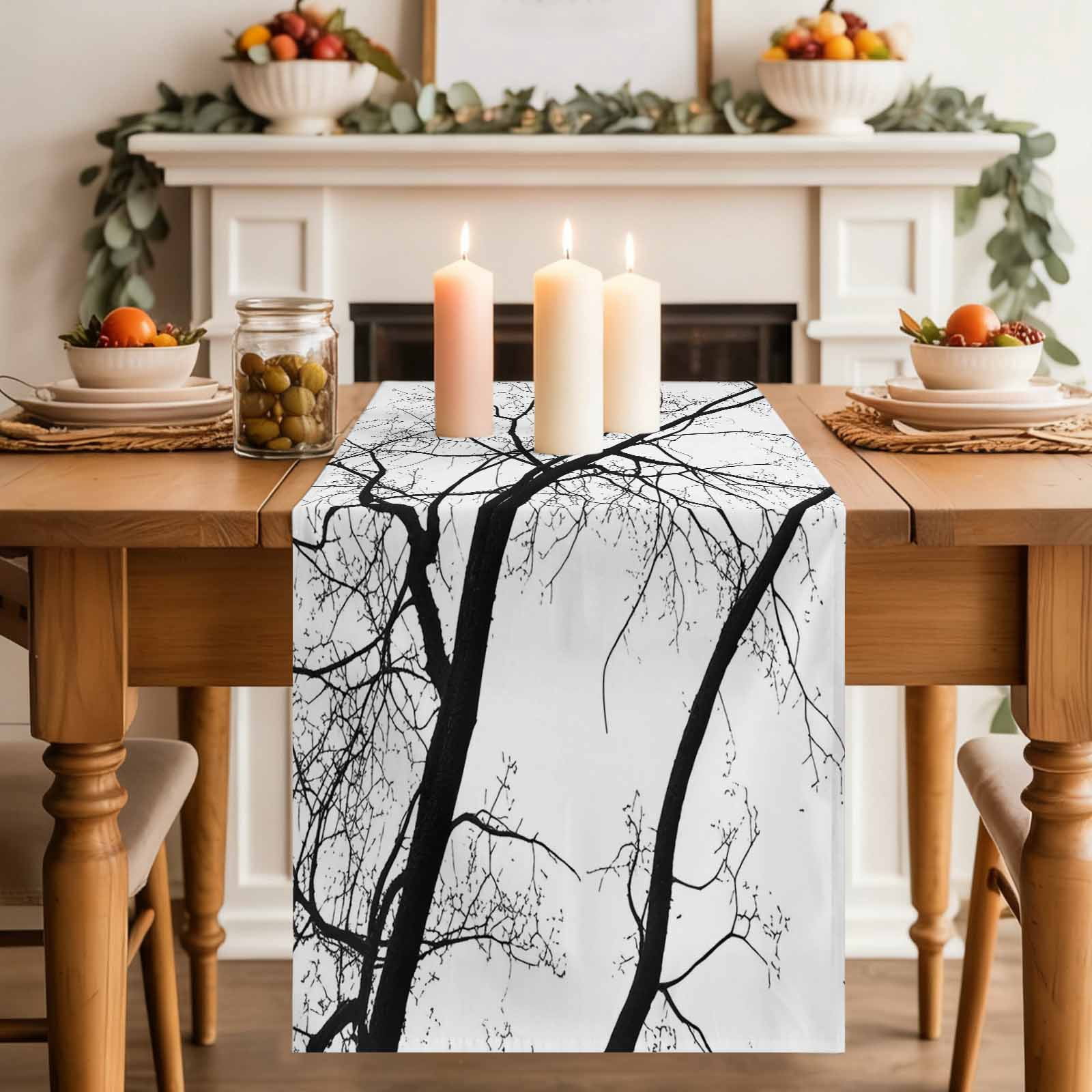 Black Branch Table Runner, Country Abstract Pale Bald Bough Swollen ...