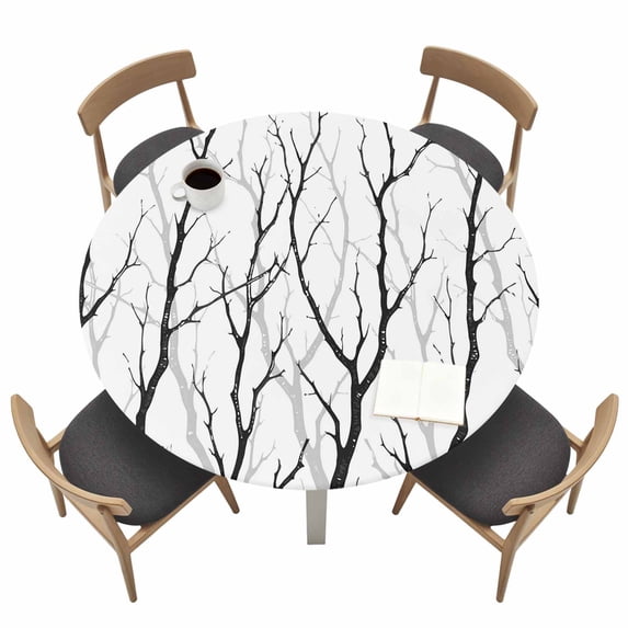 Black Branches Fitted Tablecloth with Elastic Edged, Round Table Cloth ...