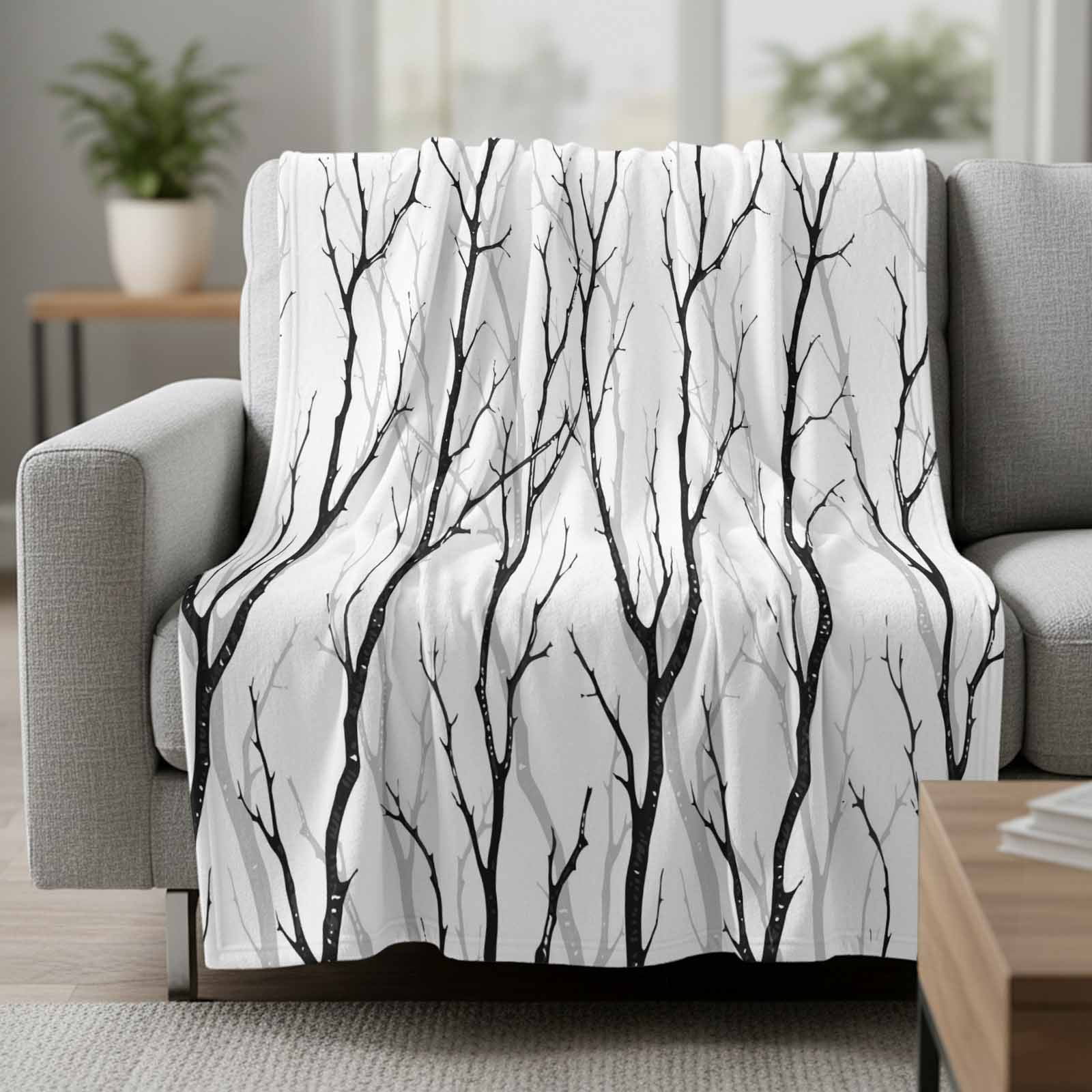 Black Branches Fleece Throw Blanket Abstracts Plant Silhouettes Modern ...