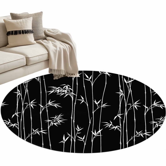 Black Branches Leaves Round Rug 3.3ft Washable Circle Entryway Rugs Non ...