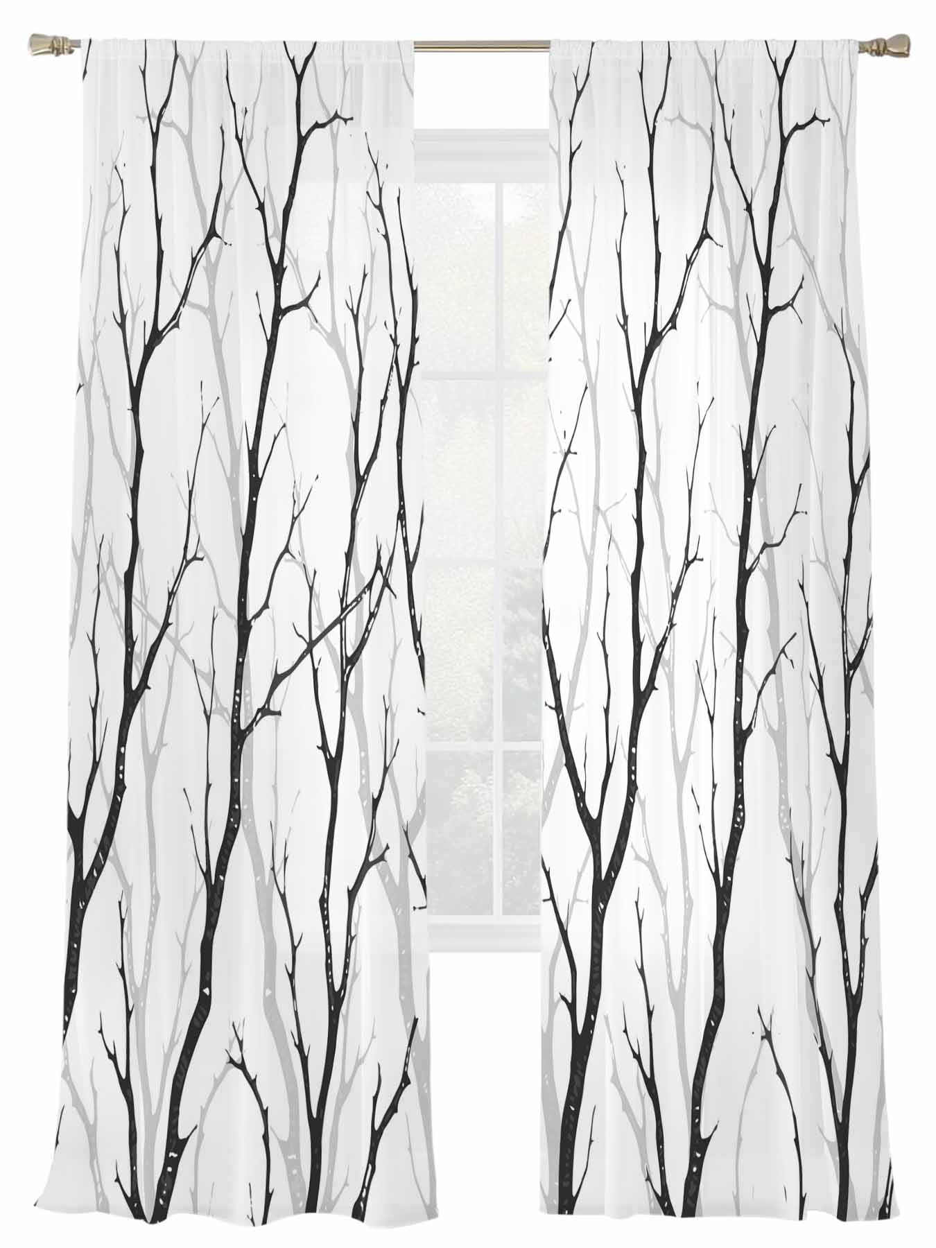 Black Branches Sheer Curtains for Living Room Bedroom, Light-filtering ...