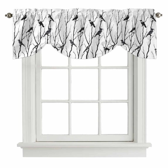 Black Branches Tie Up Valance Curtains Birds Abstracts Plant Modern ...