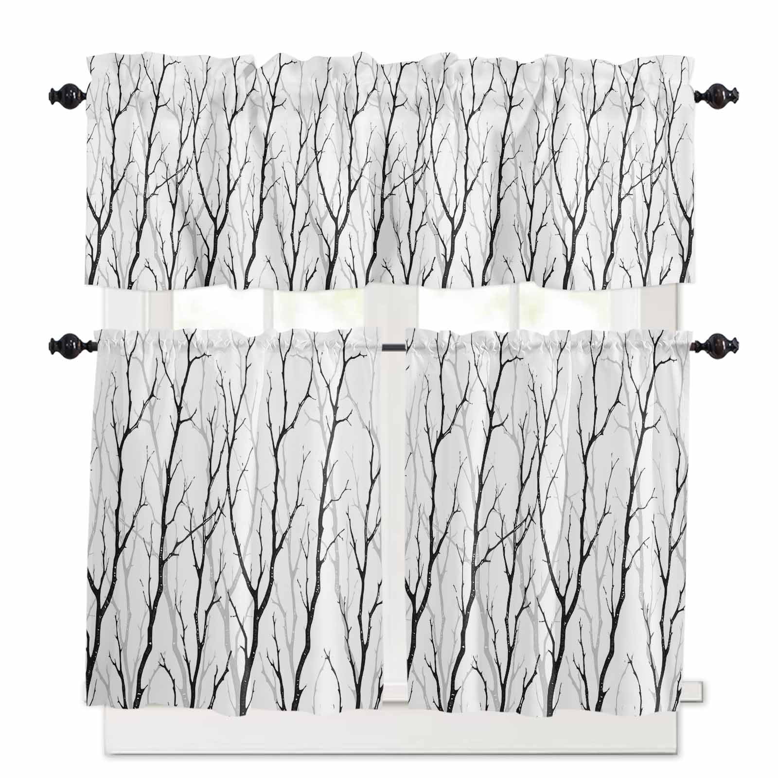 Black Branches Window Curtains Valance Set of 3 Abstracts Plant ...
