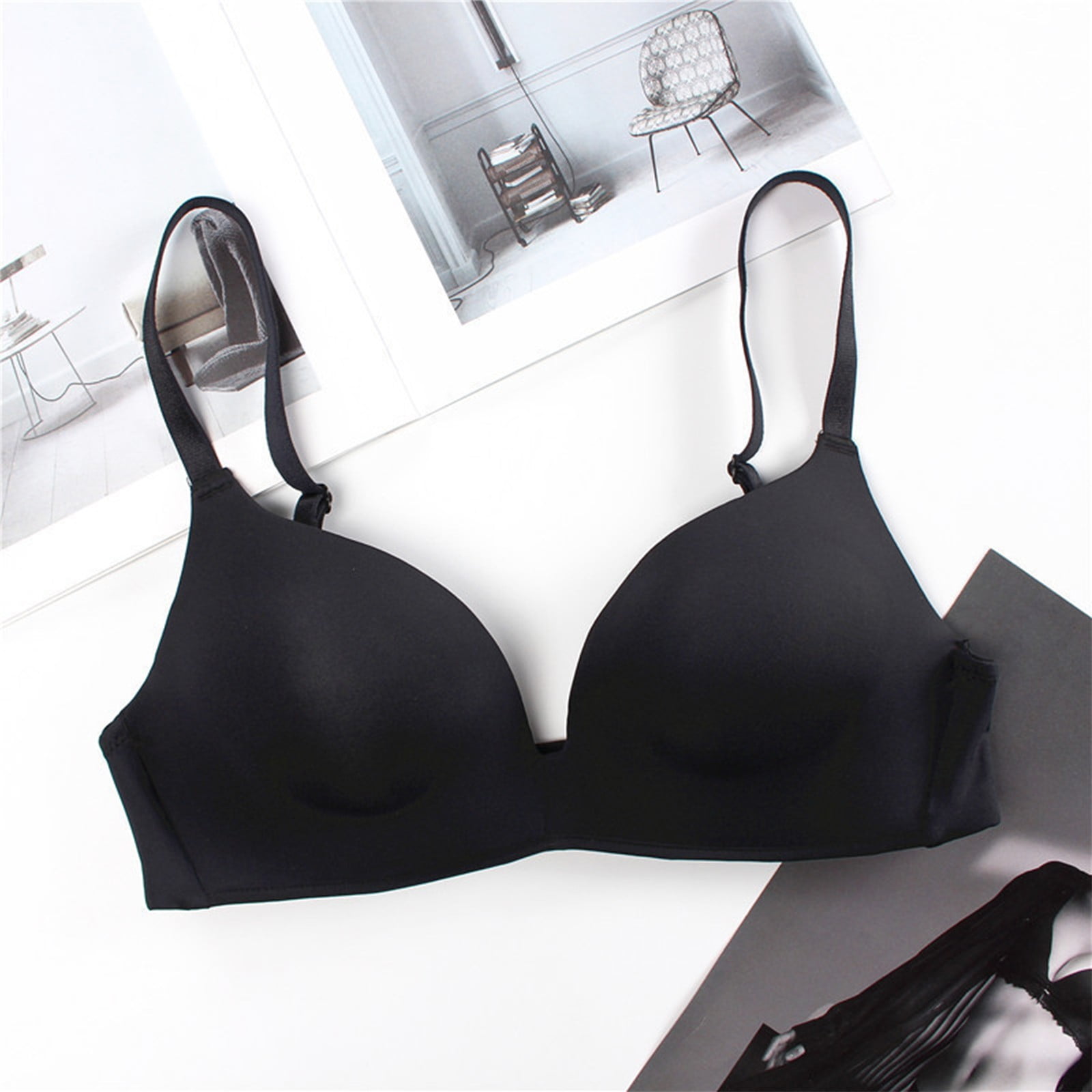 Black Bras for Women No Underwire Student Girl Thin Solid Color Bra ...