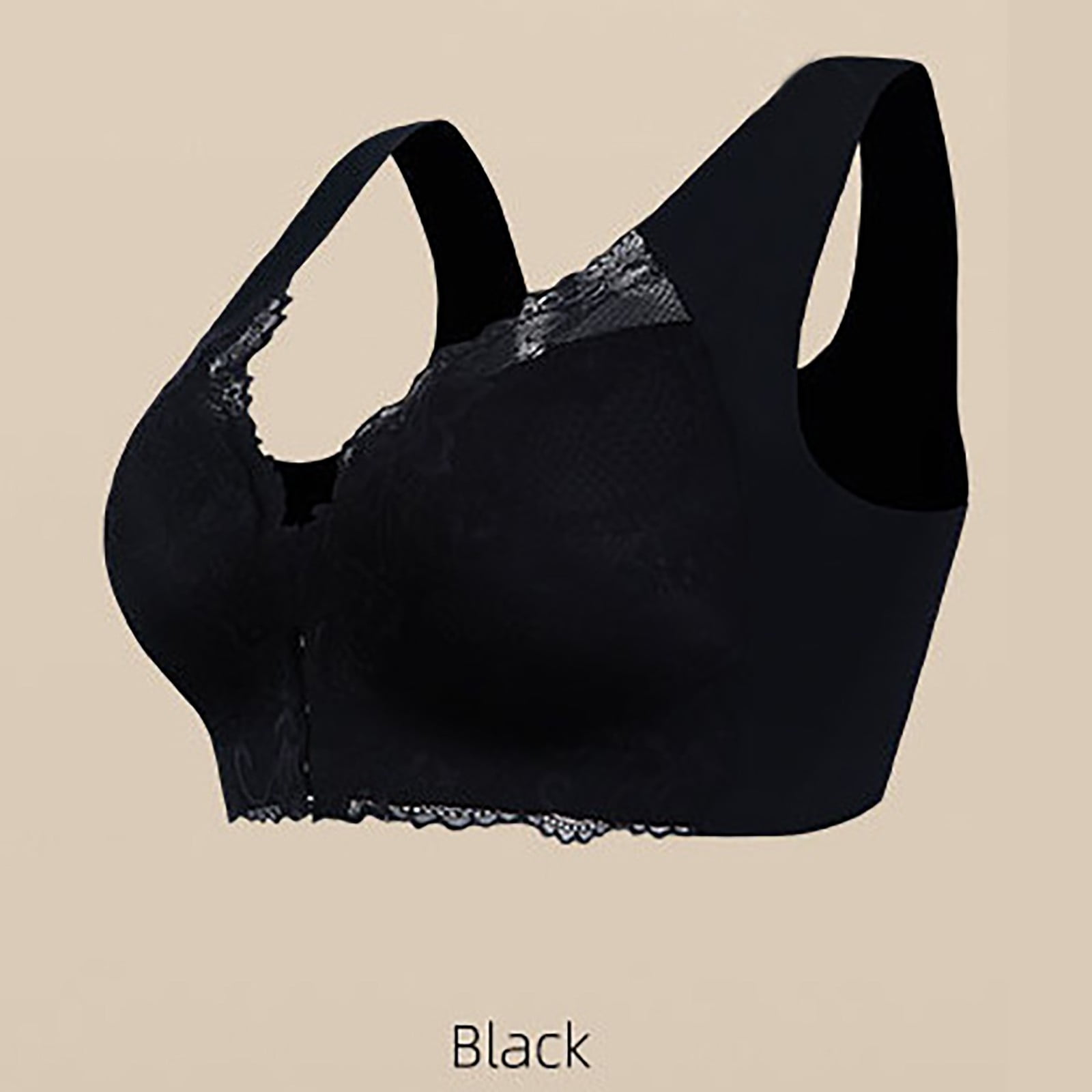 Black Bras for Women Plus Size Front Closure Elastic Up Comfort Bra ...