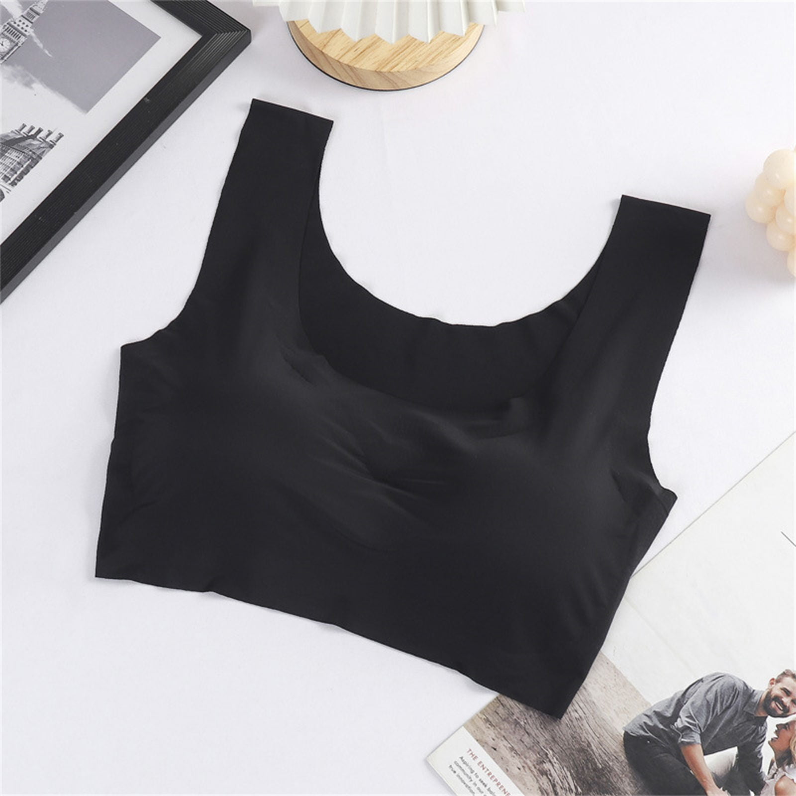 Black Bra Seamless Bras for Women Ultra Thin Padded Comfort Wireless ...