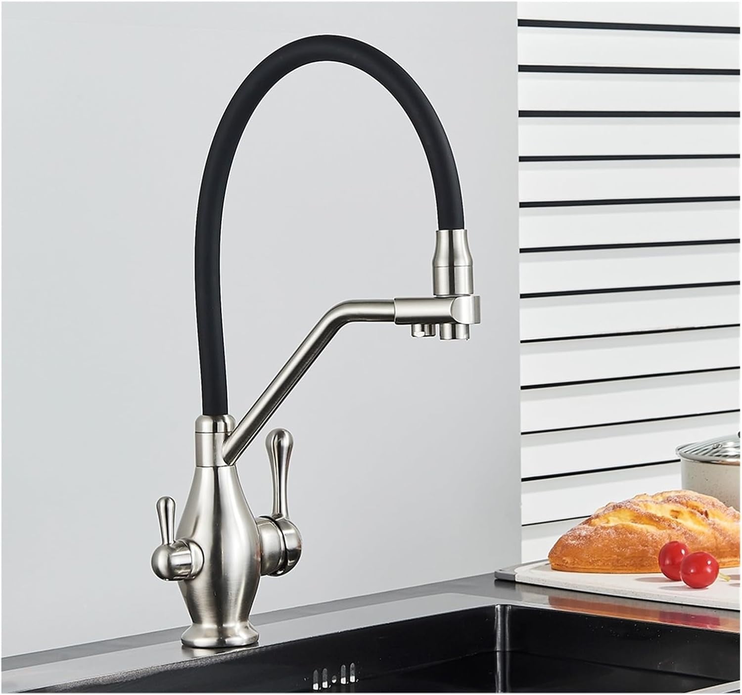 Black Brass Filter Kitchen Faucet Pure Water 360 Rotate Crane Dual ...