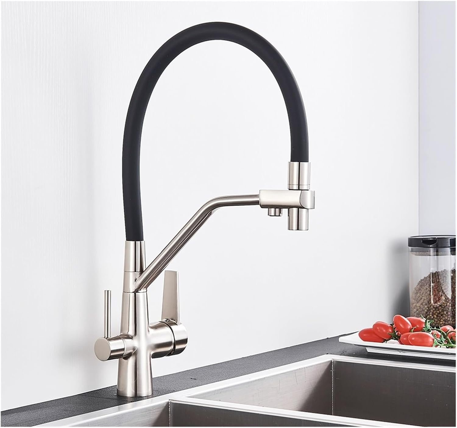 Black Brass Filter Kitchen Faucet Pure Water 360 Rotate Crane Dual ...