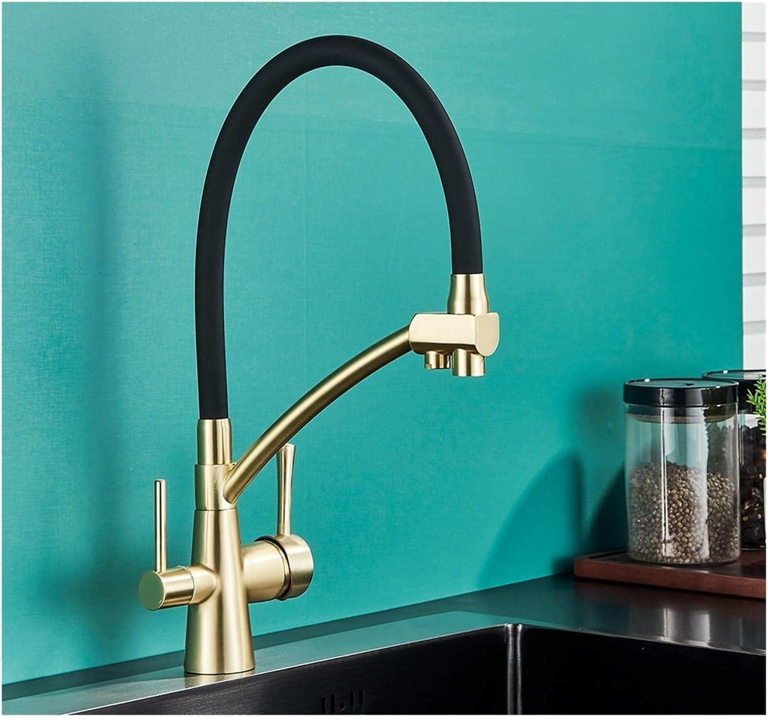 Black Brass Filter Kitchen Faucet Pure Water 360 Rotate Crane Dual ...