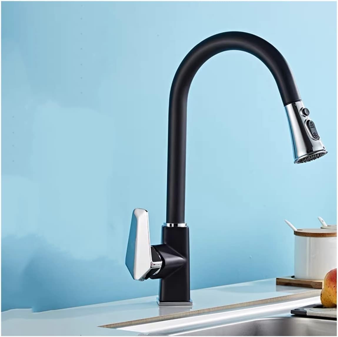 Black Brass Kitchen Faucet with 360 Rotation, Pull Out Sprayer, and Hot ...