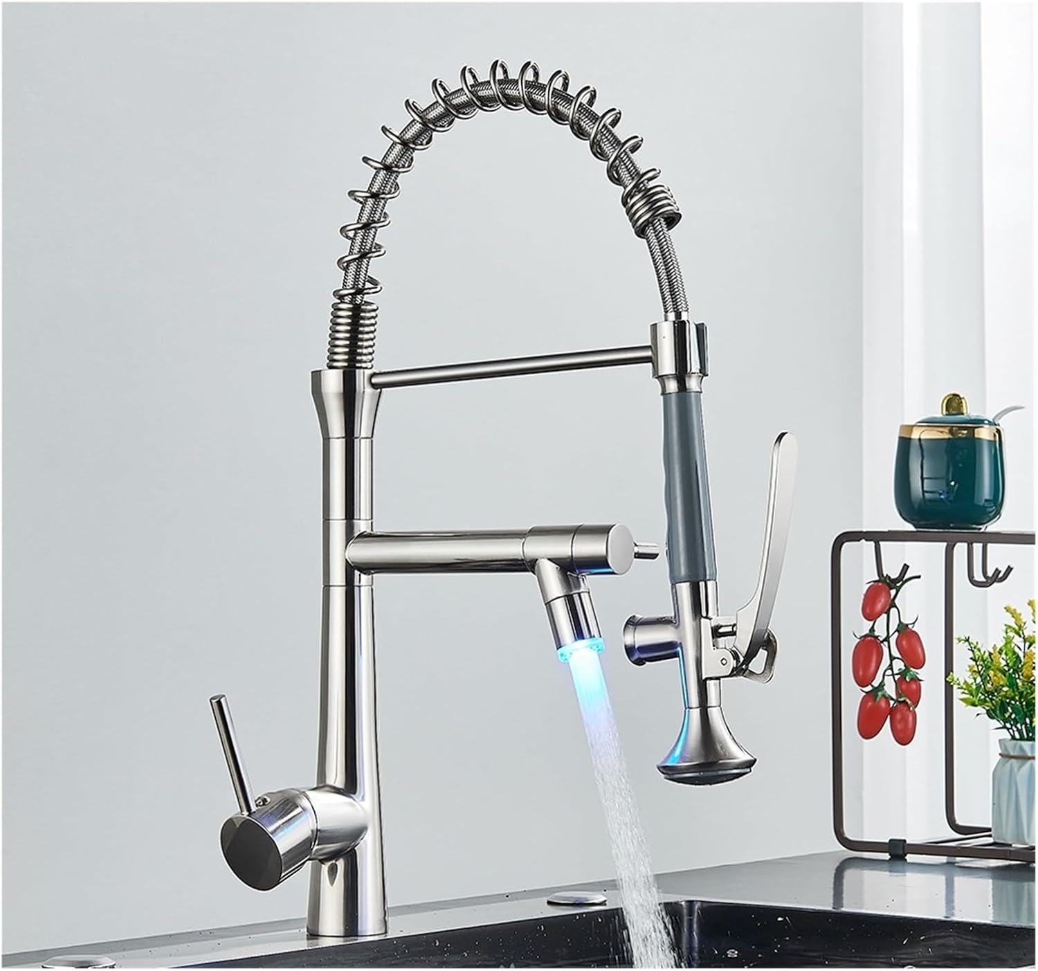 Black Brass Pull Down LED Kitchen Faucet 360 Rotate Hot Cold Mixer Dual ...