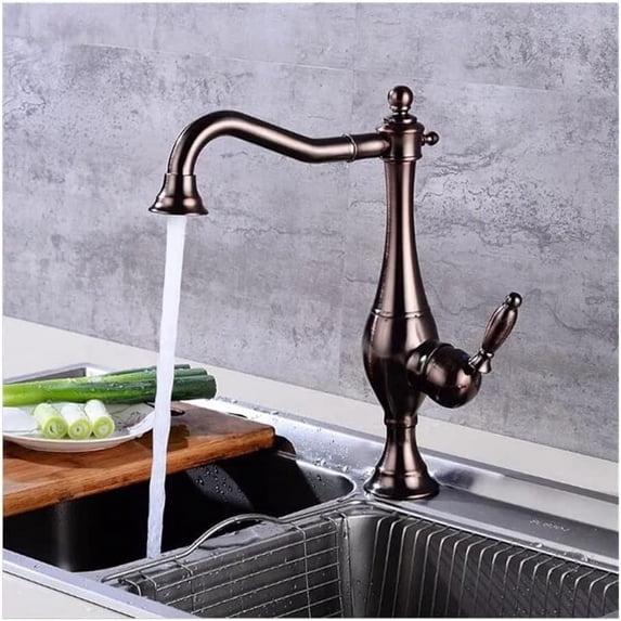 Black Brass Retro Teapot Type Kitchen Faucet - 360° Rotate Brushed Gold ...