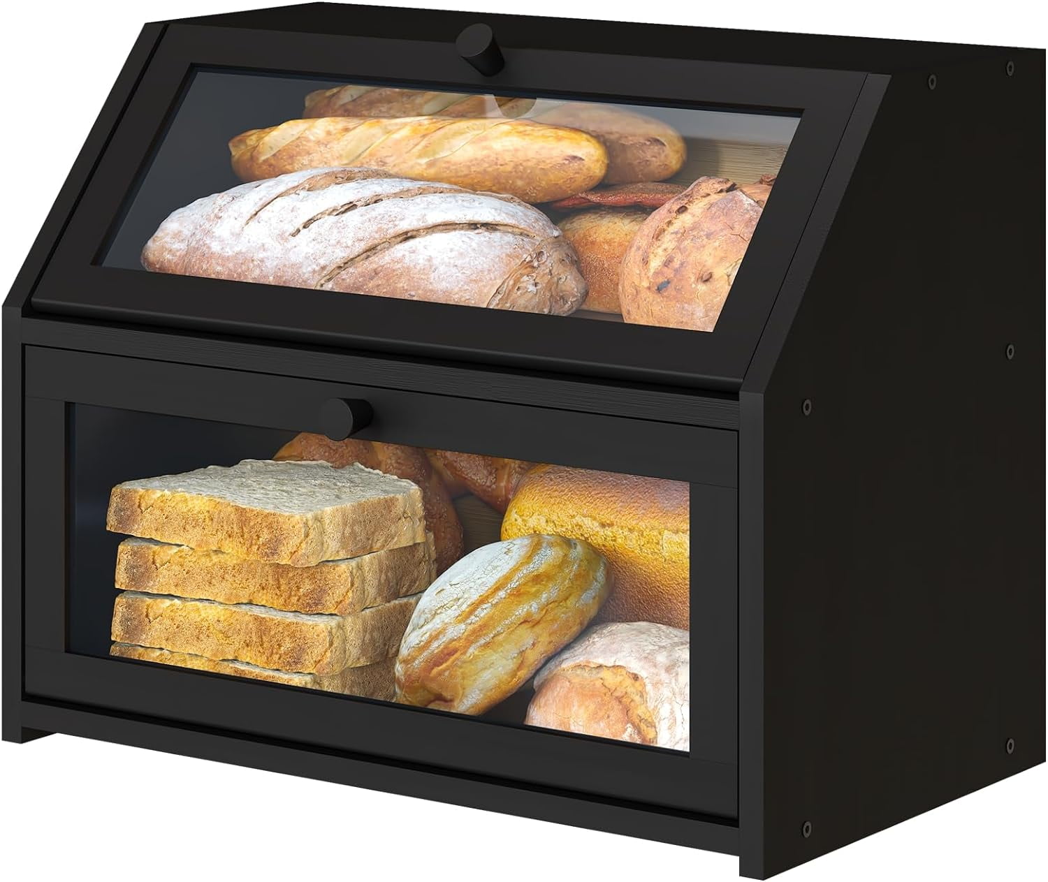 Black Bread Box for Kitchen Counter, Large Bread Storage Container ...