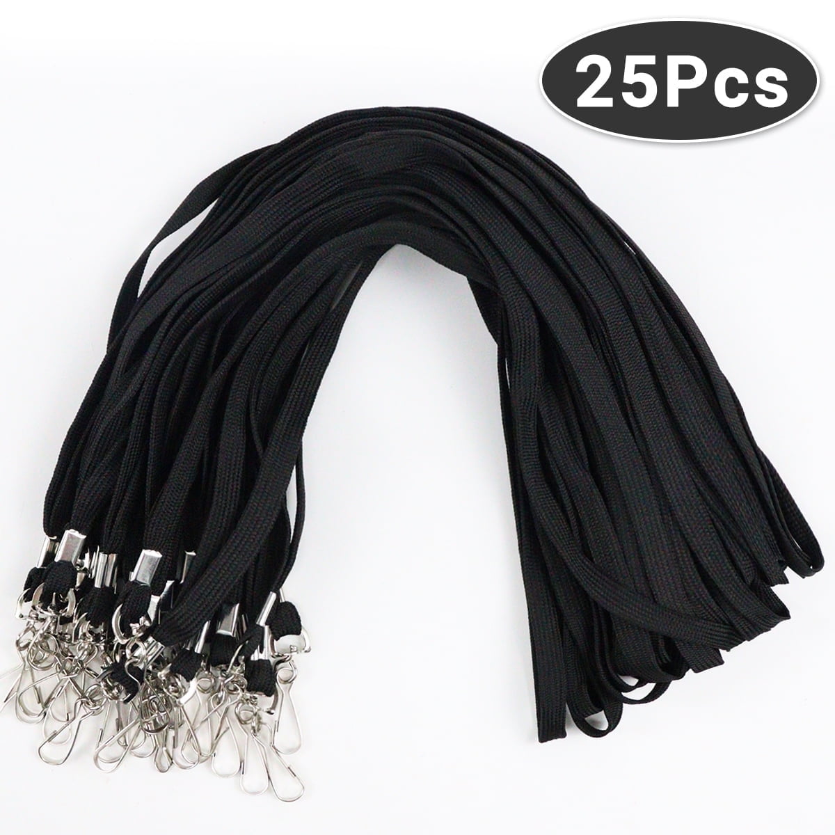 Black Lanyards with J-Hook - 3/8 Inch Wide Flat Neck Straps for ID ...