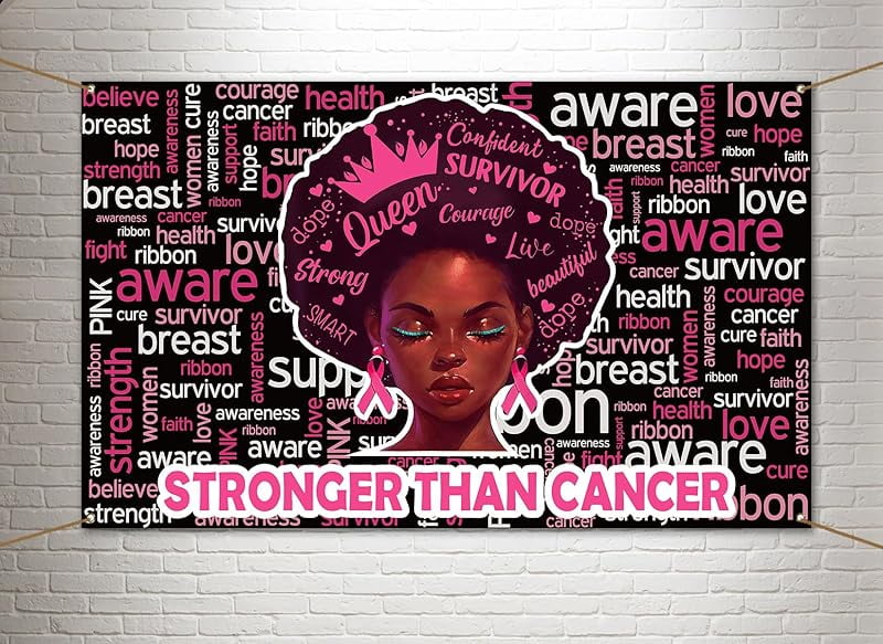 Black Breast Cancer Awareness Vibrant Backdrop Banner Stronger Than ...